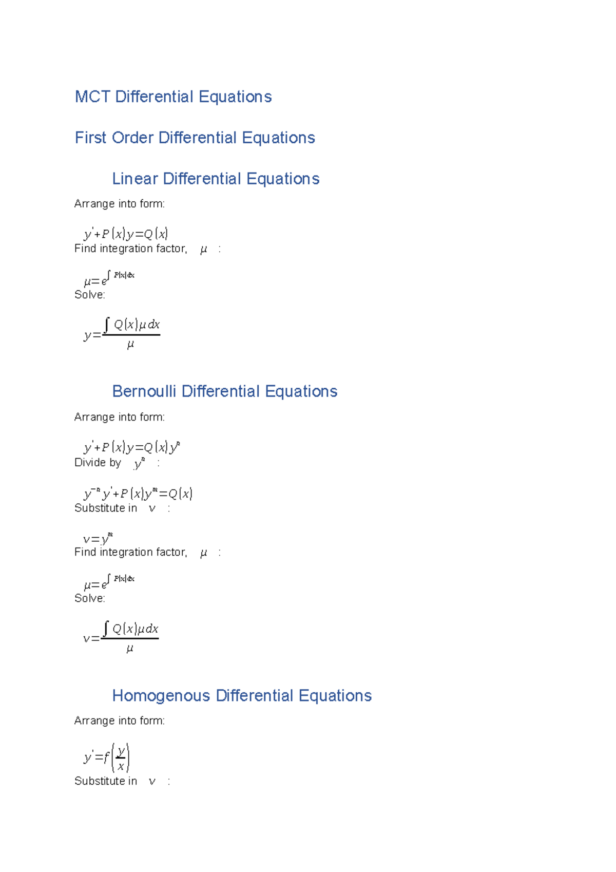 Modelling Concepts and Tools Differential Equations Overview - MCT ...