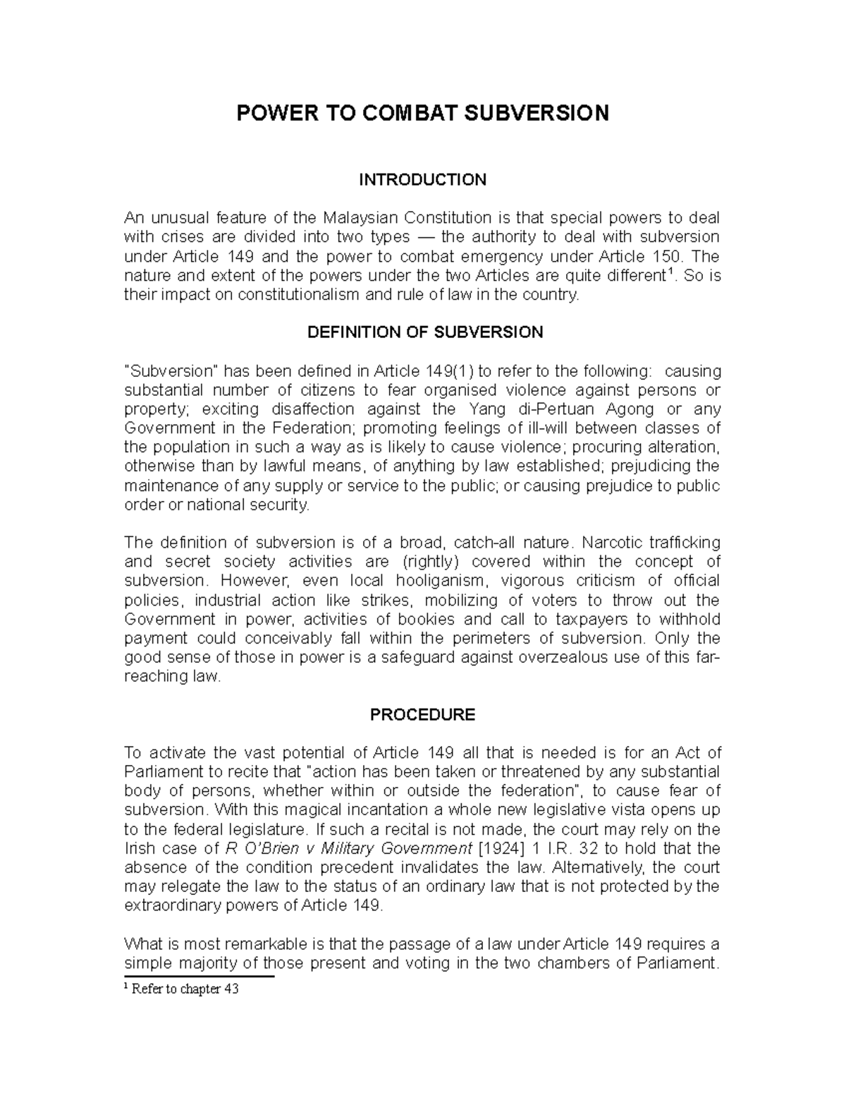 Document of Destiny Chapter 42 - POWER TO COMBAT SUBVERSION ...