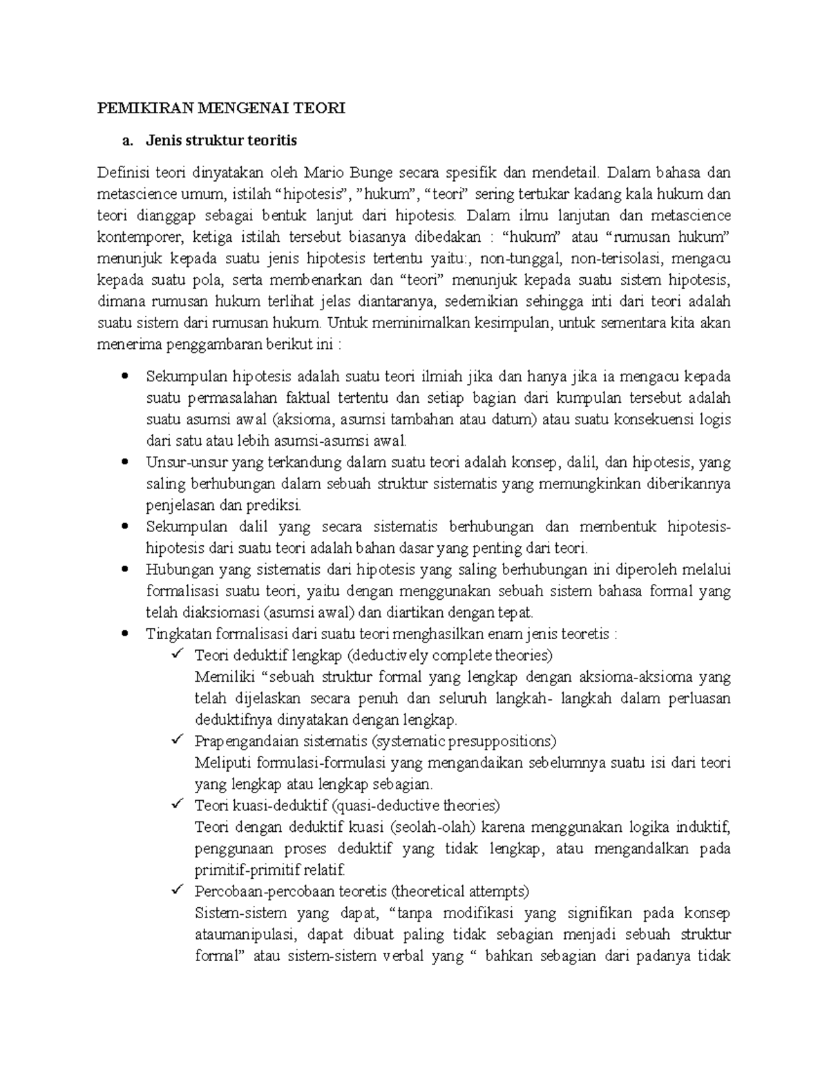 Bahan PPT Fix - Teori - PEMIKIRAN MENGENAI TEORI a. Jenis struktur ...