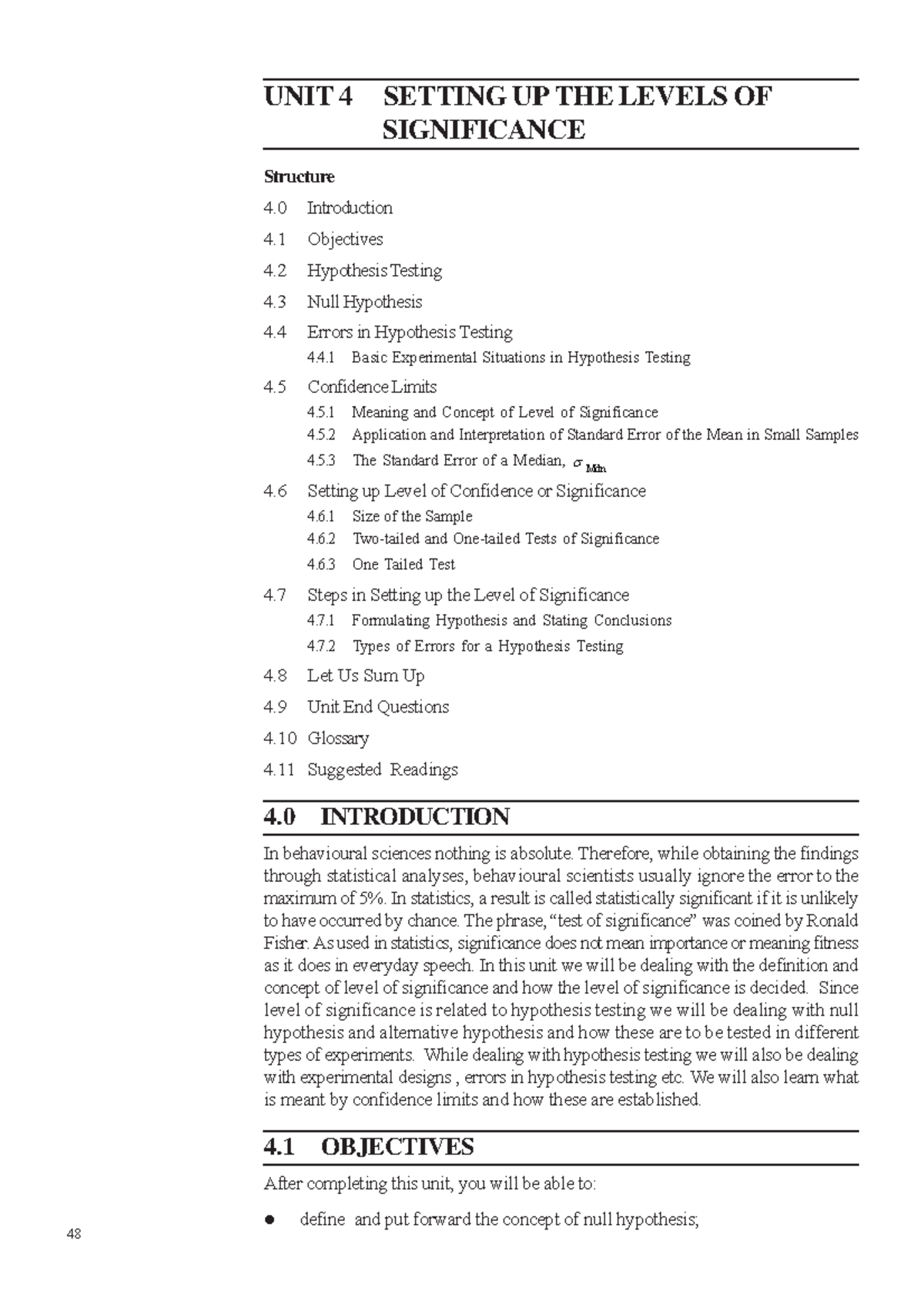 Unit-4 - Summary - UNIT 4 SETTING UP THE LEVELS OF SIGNIFICANCE ...
