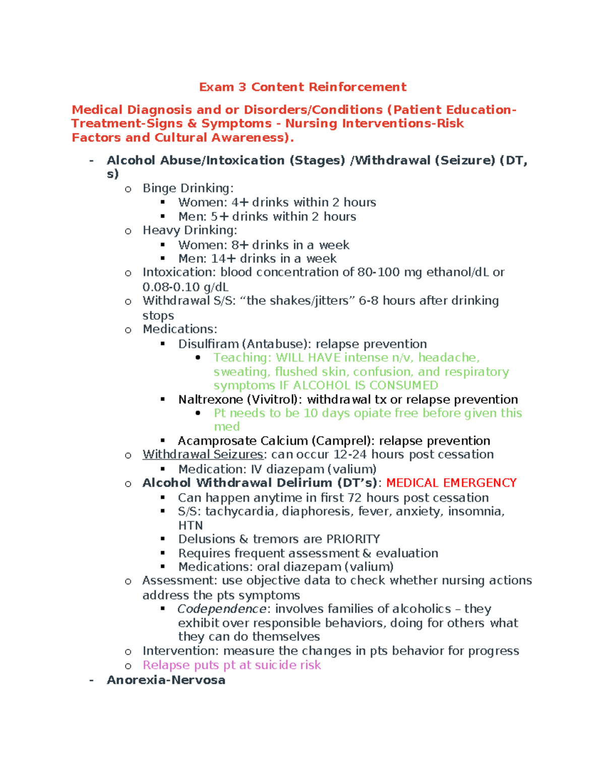 Exam 3 Content Reinforcement - Exam 3 Content Reinforcement Medical ...