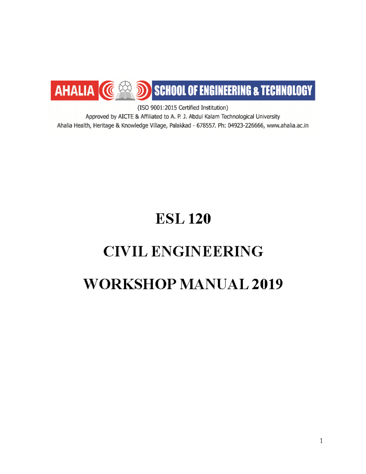 CE Workshop Manual - .. - ESL 120 CIVIL ENGINEERING WORKSHOP MANUAL ...