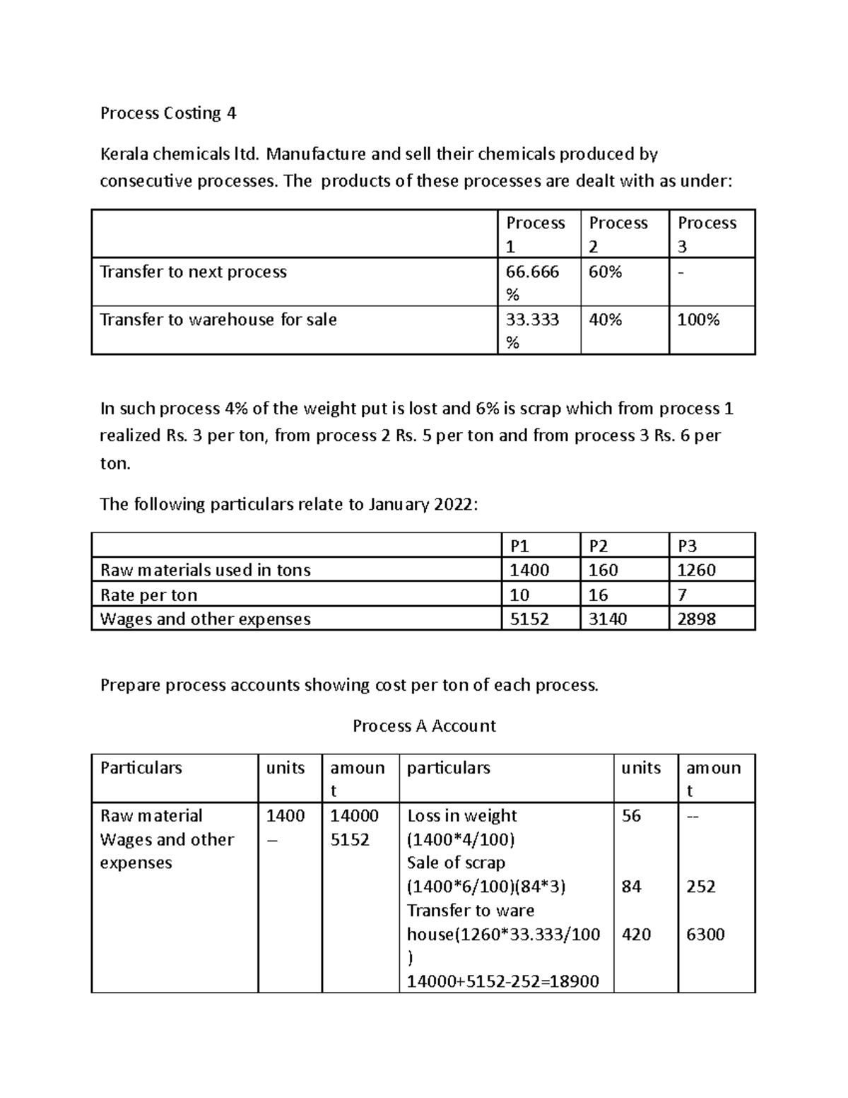 Process Costing 4 - Manufacture and sell their chemicals produced by ...