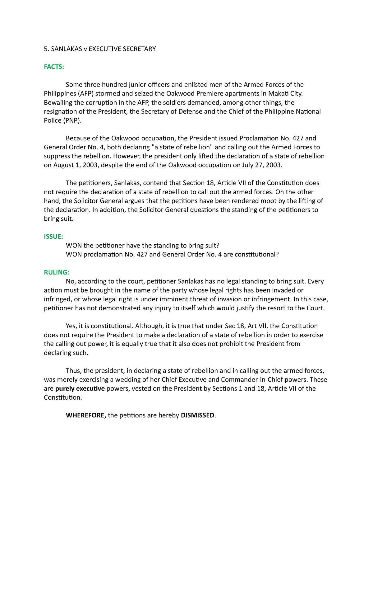 5. Sanlakas v Executive Secretary - SANLAKAS v EXECUTIVE SECRETARY ...