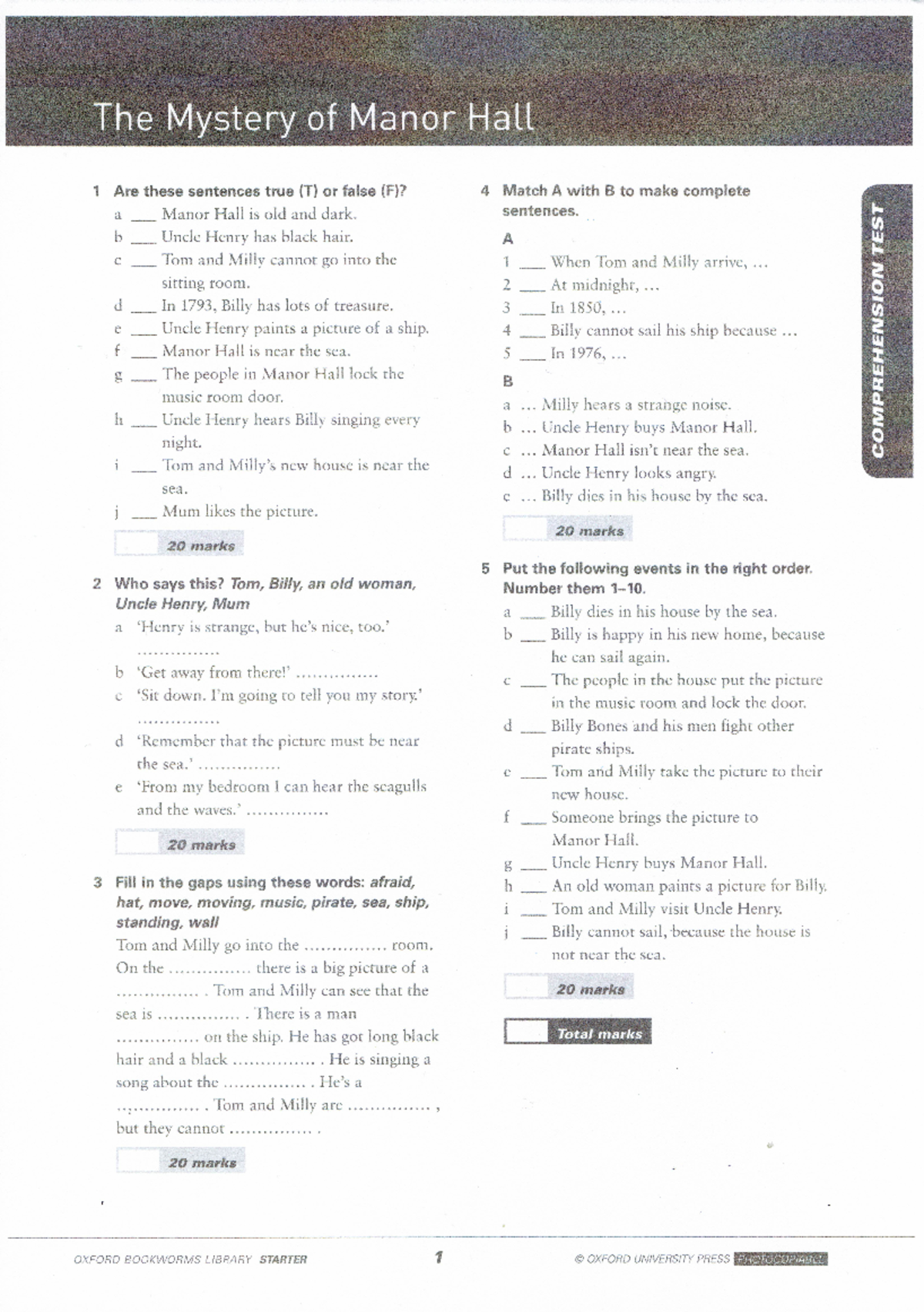 The Mystery of Manor Hall - Comprehension Test 17 - Derecho romano ...