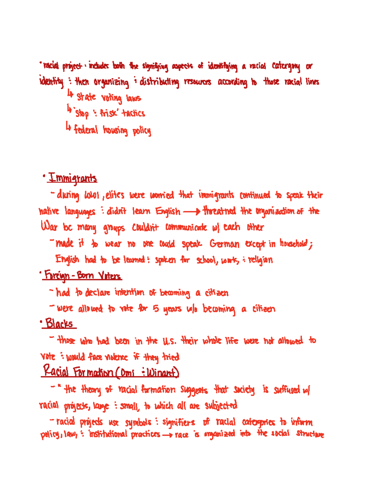 The State - Notes - Racial Formation racial project includes both ...