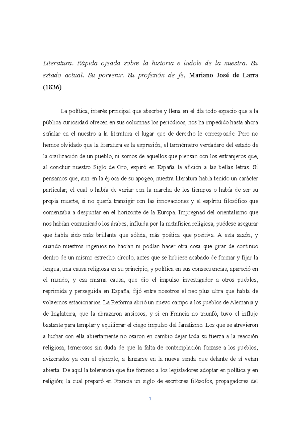 Articulo Obligatorio - Literatura. Rápida ojeada sobre la historia e ...