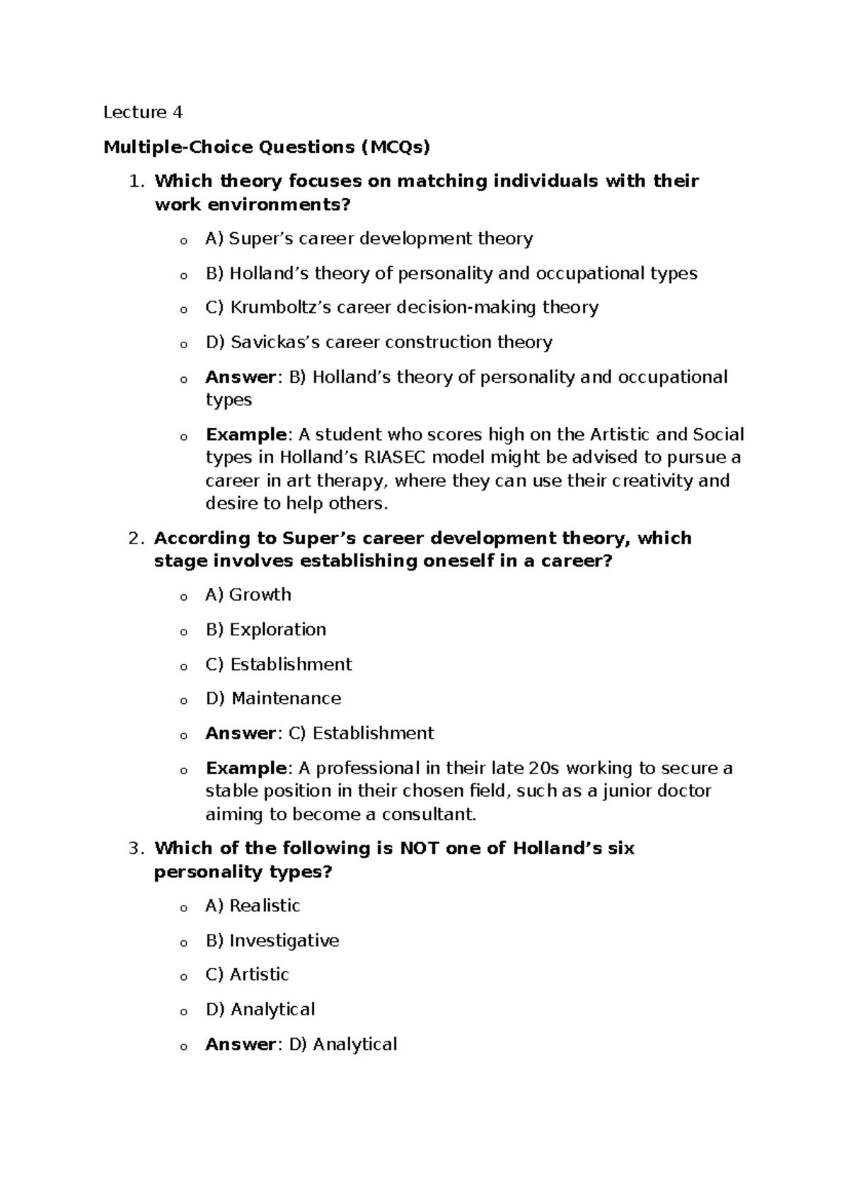 Lecture 1 - exam notes - Lecture 4 Multiple-Choice Questions (MCQs) 1 ...
