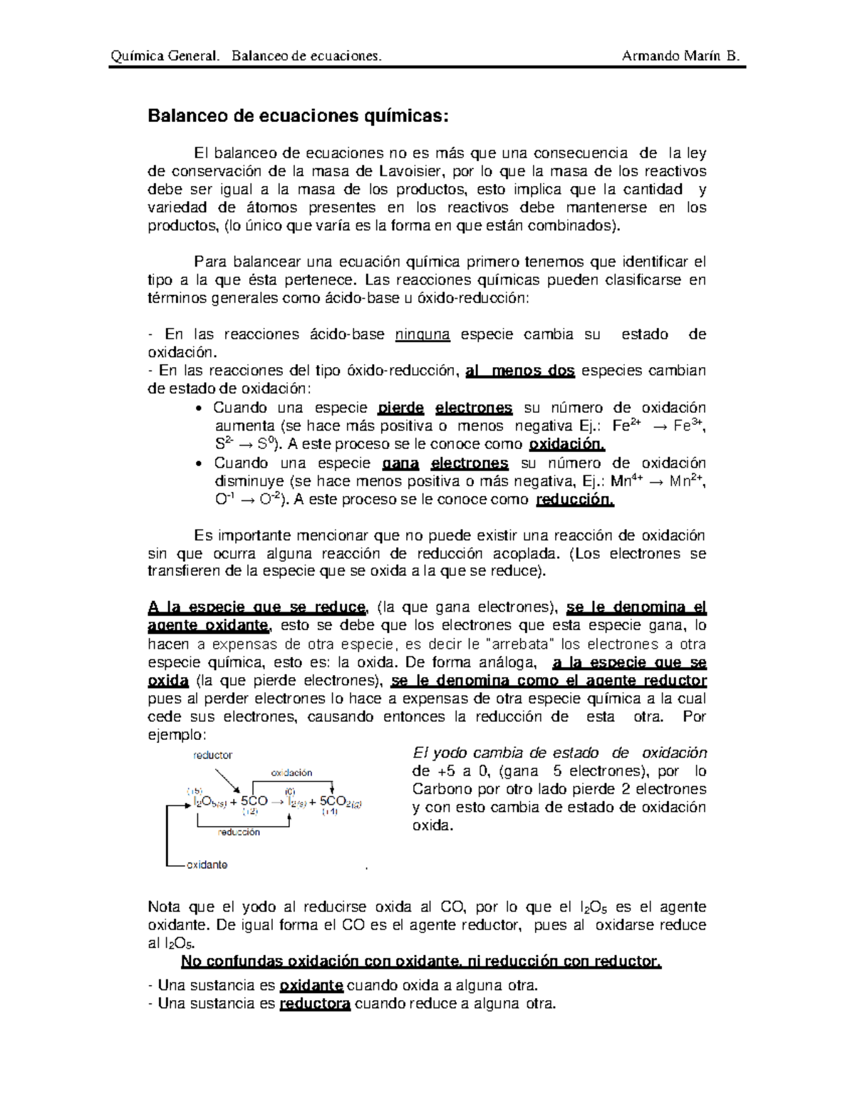 Balanceo de reacciones - Química General. Balanceo de ecuaciones ...