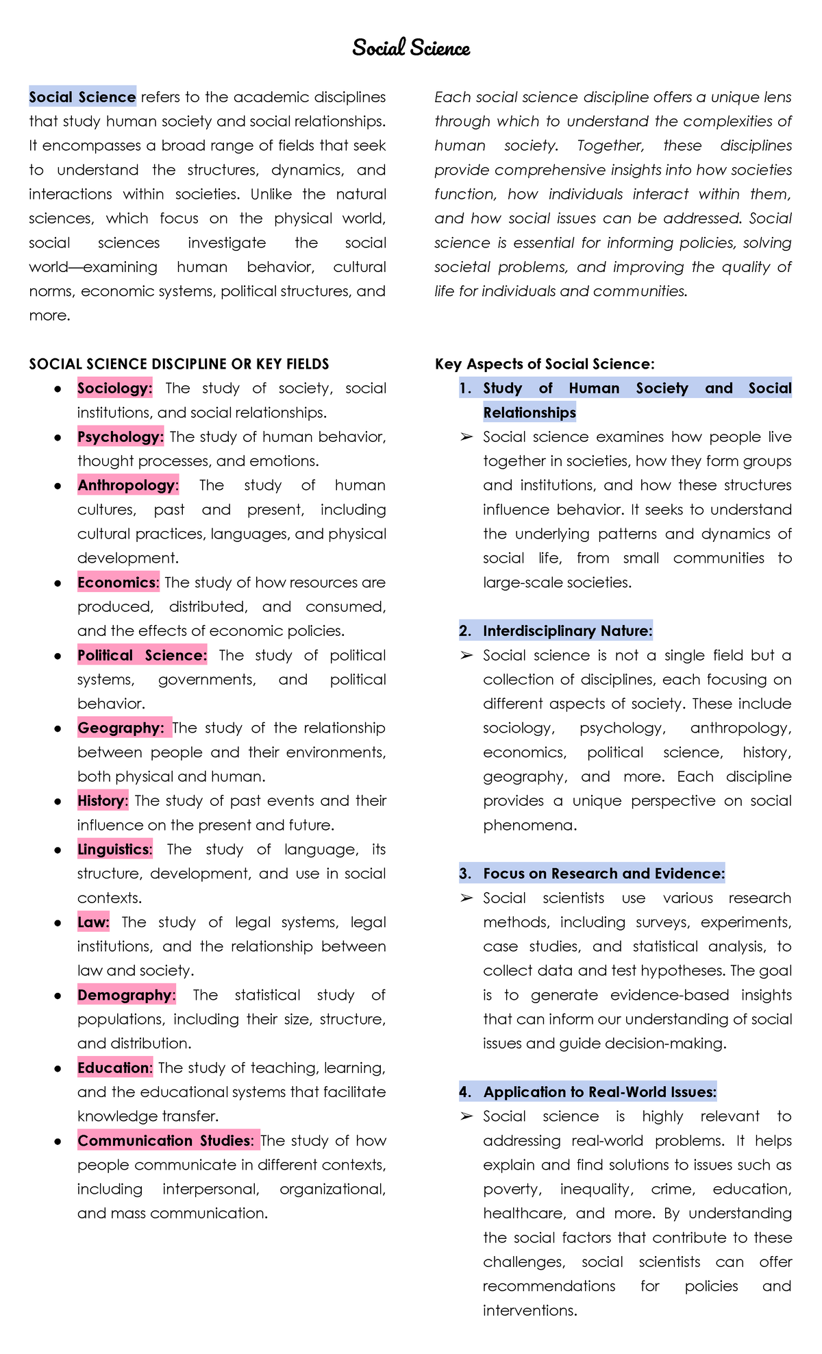 Social-Science - Lecture notes reviewer for Preliminary Examination on ...