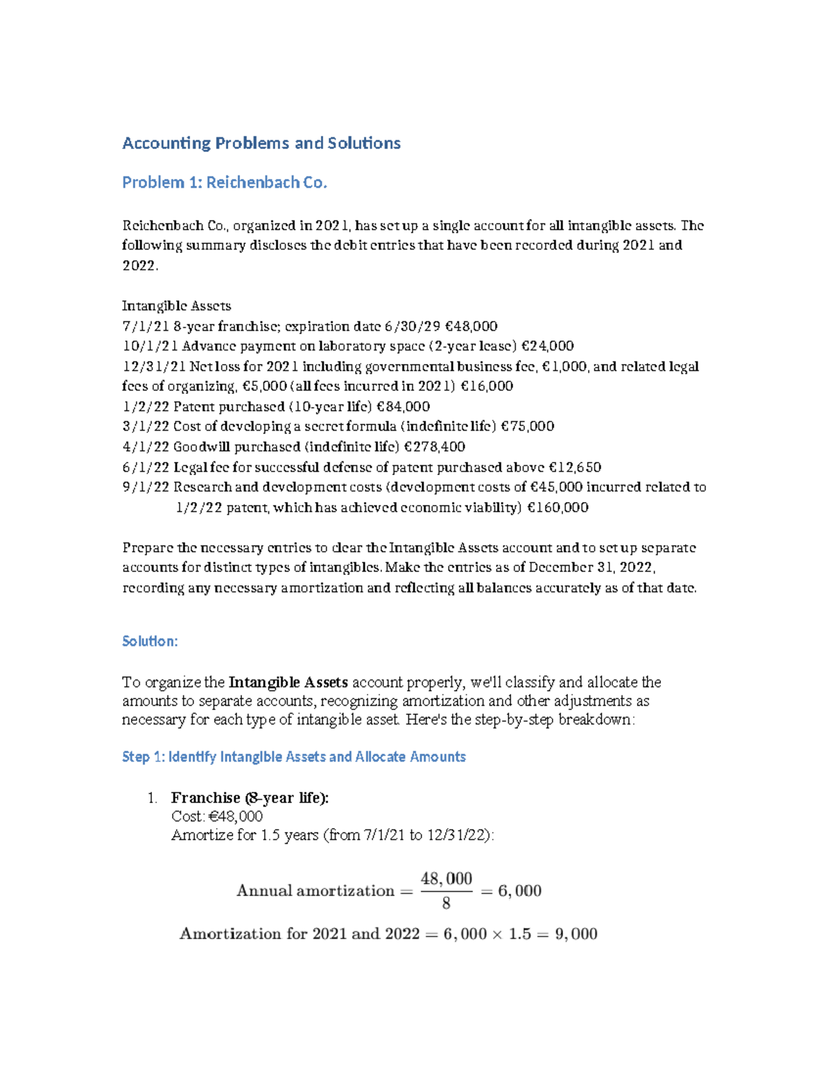 Accounting Problems and Solutions - Accounting Problems and Solutions Problem 1: Reichenbach Co ...