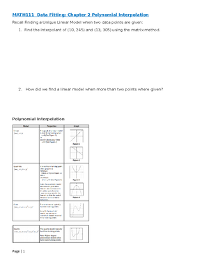 Data Fitting Chapter 1 Mathematical Modeling - MATH111 Data Fitting ...
