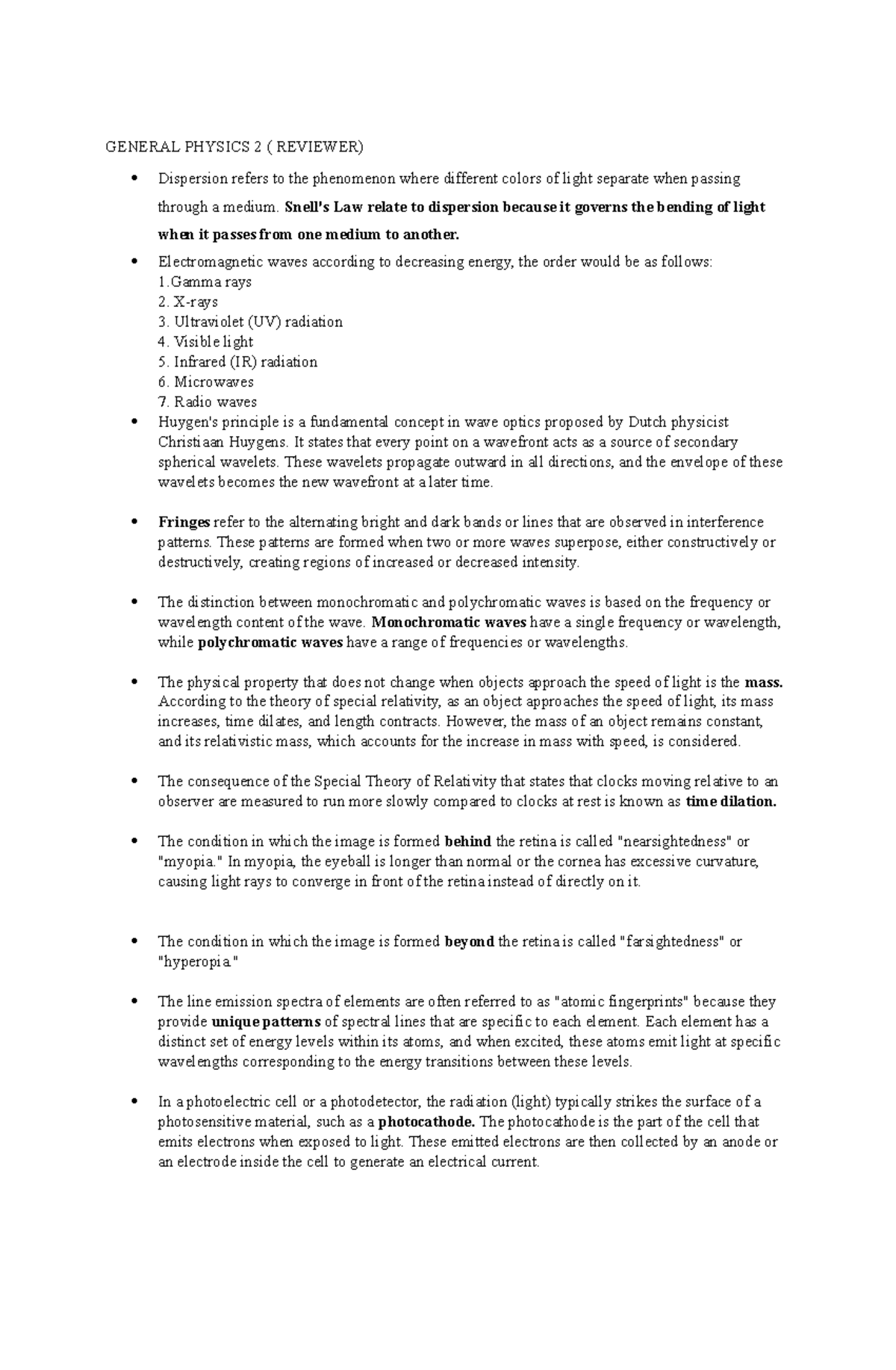 General- Physics-2Reviewer - GENERAL PHYSICS 2 ( REVIEWER) Dispersion ...