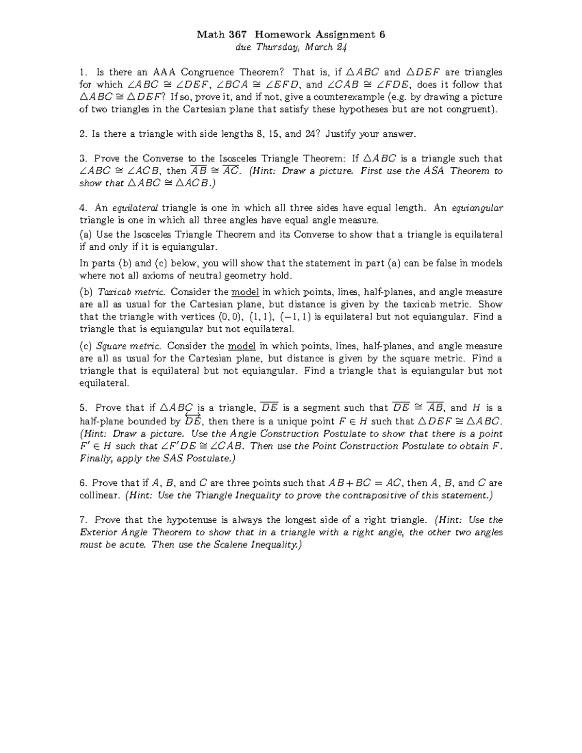 Basic Concepts of Geometry - Assignments - math367 - 2016 - hw6 - Math ...