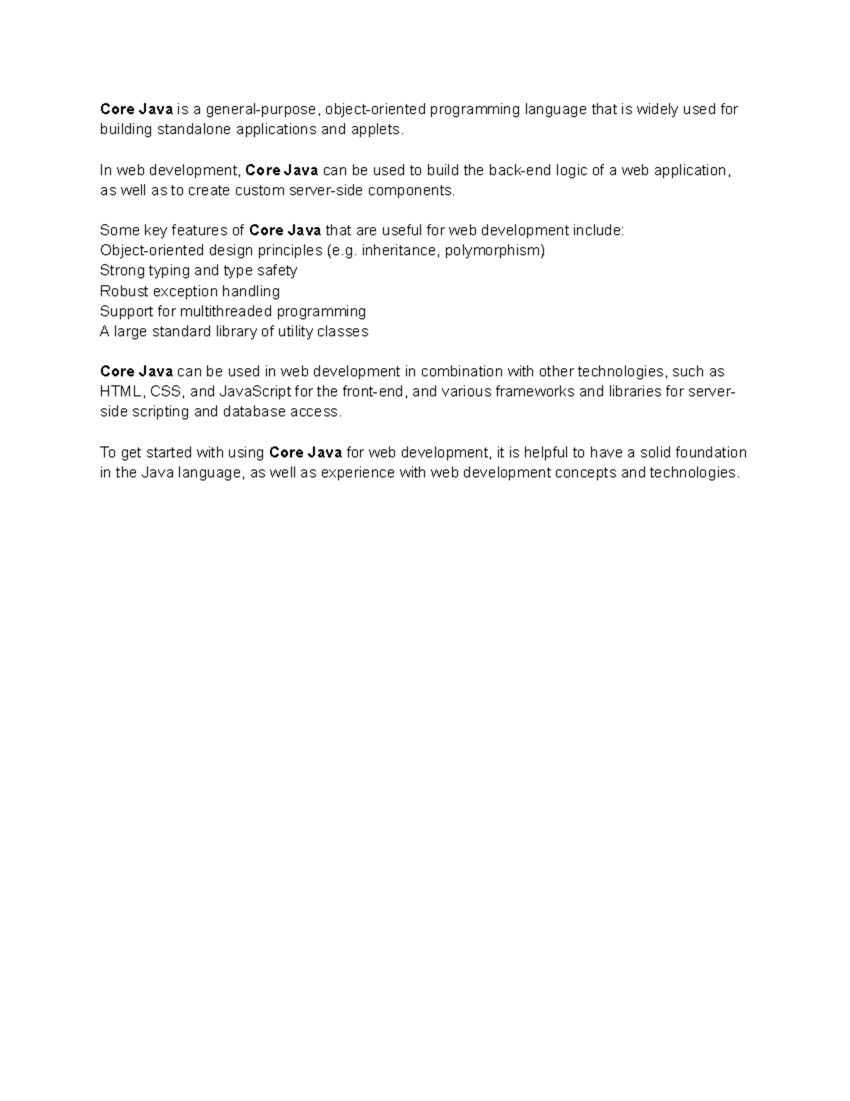 Core Java Overview On Core Java In Web Development Core Java Is A
