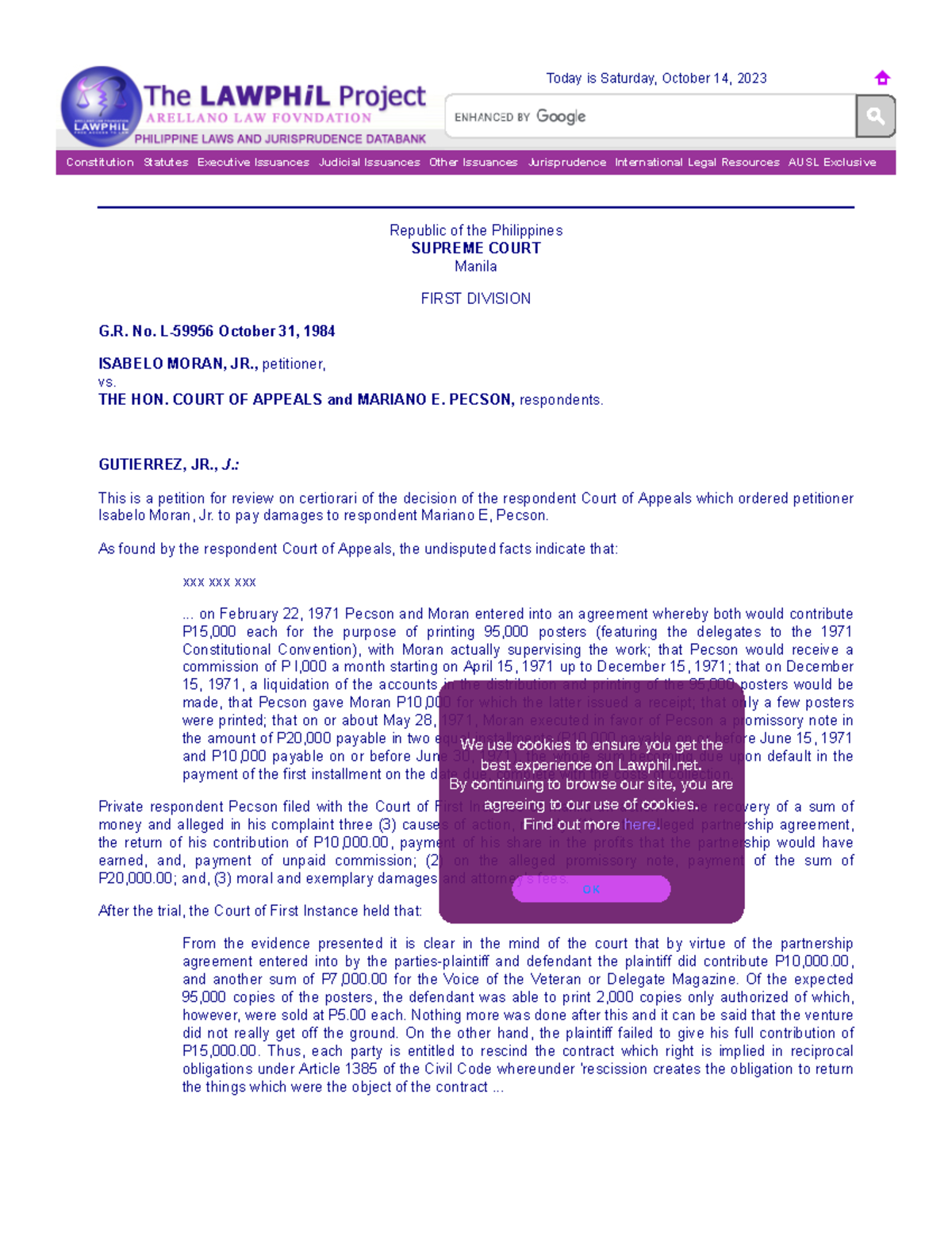 1. Moran Jr. V. C.A. G.R. No. L-59956 - Constitution Statutes Executive ...