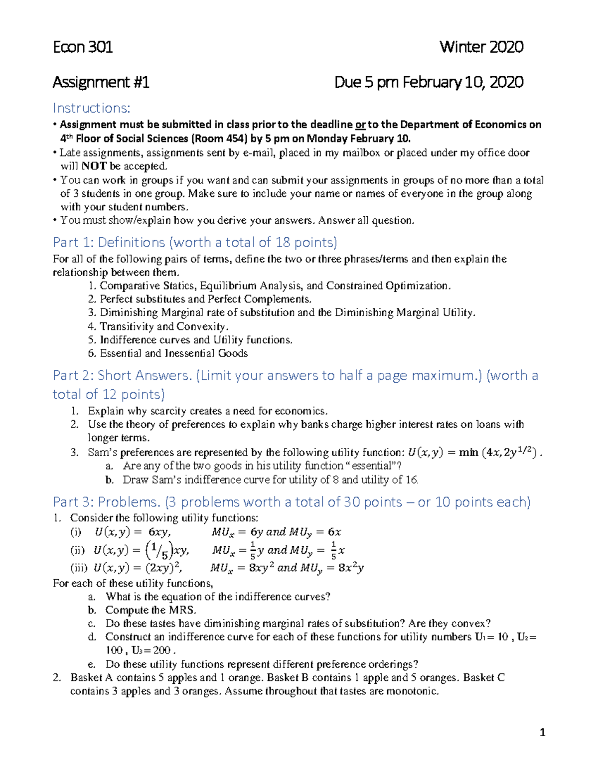 Assignment 1 Warning Tt Undefined Function 32 Econ 301 Winter 2020 1 Assignment 1 Due 5