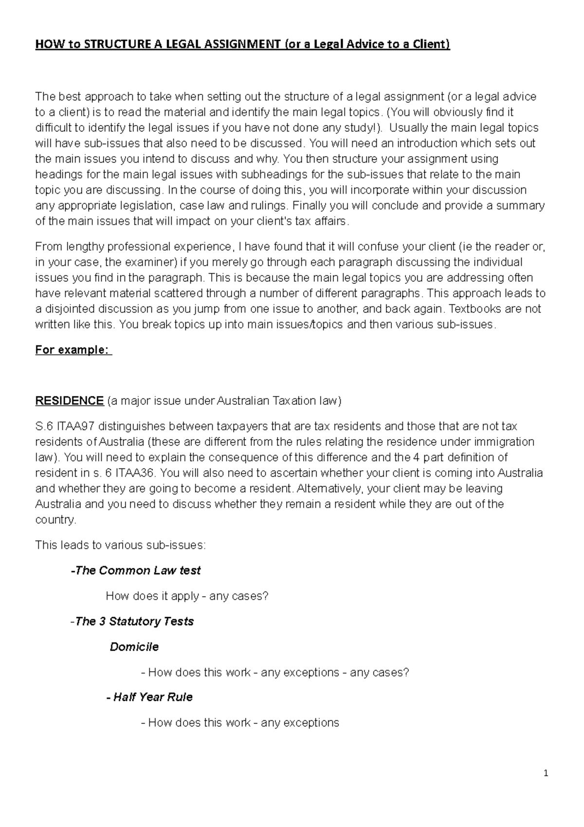 HOW to Structure A Legal Assignment - HOW to STRUCTURE A LEGAL ...