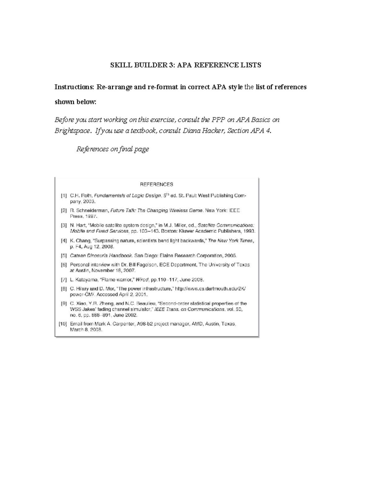 APA Reference Lists - SKILL BUILDER 3: APA REFERENCE LISTS Instructions ...