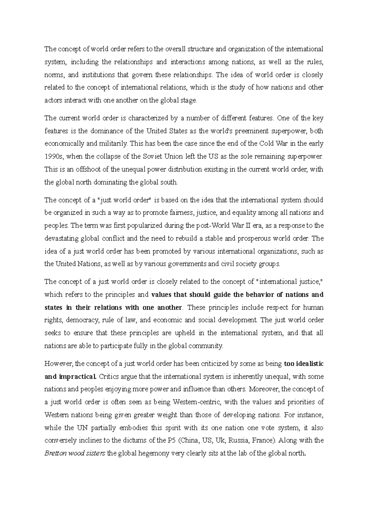 Just World order - The concept of world order refers to the overall ...