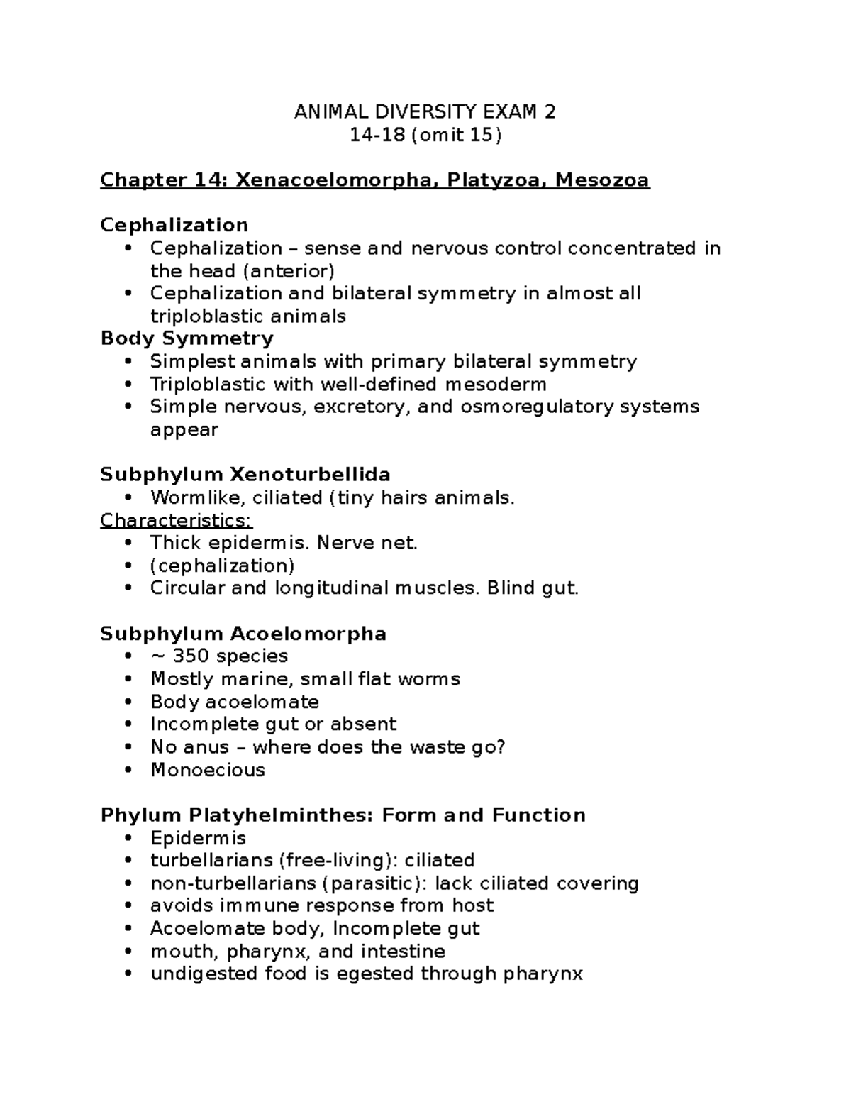 Animal Diversity EXAM 2 study guide - ANIMAL DIVERSITY EXAM 2 14-18 ...