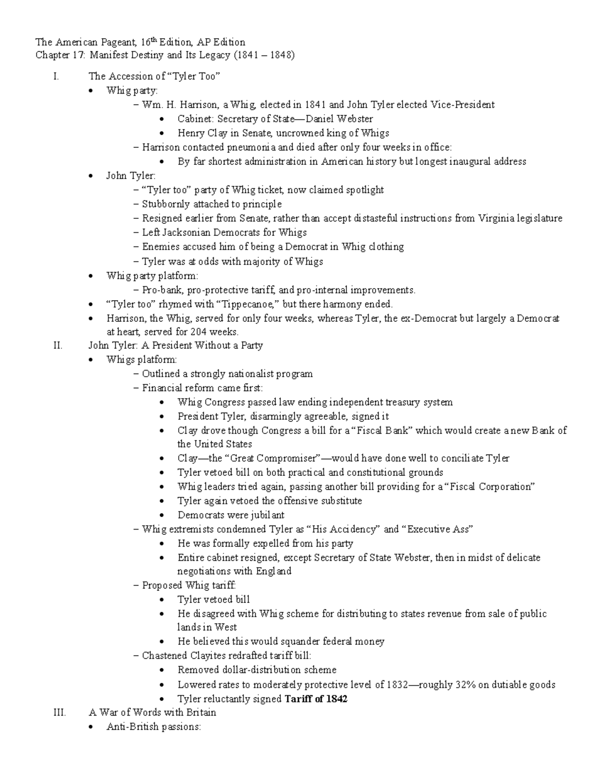 Chapter 17 - Manifest Destiny and its Legacy - The Accession of “Tyler ...