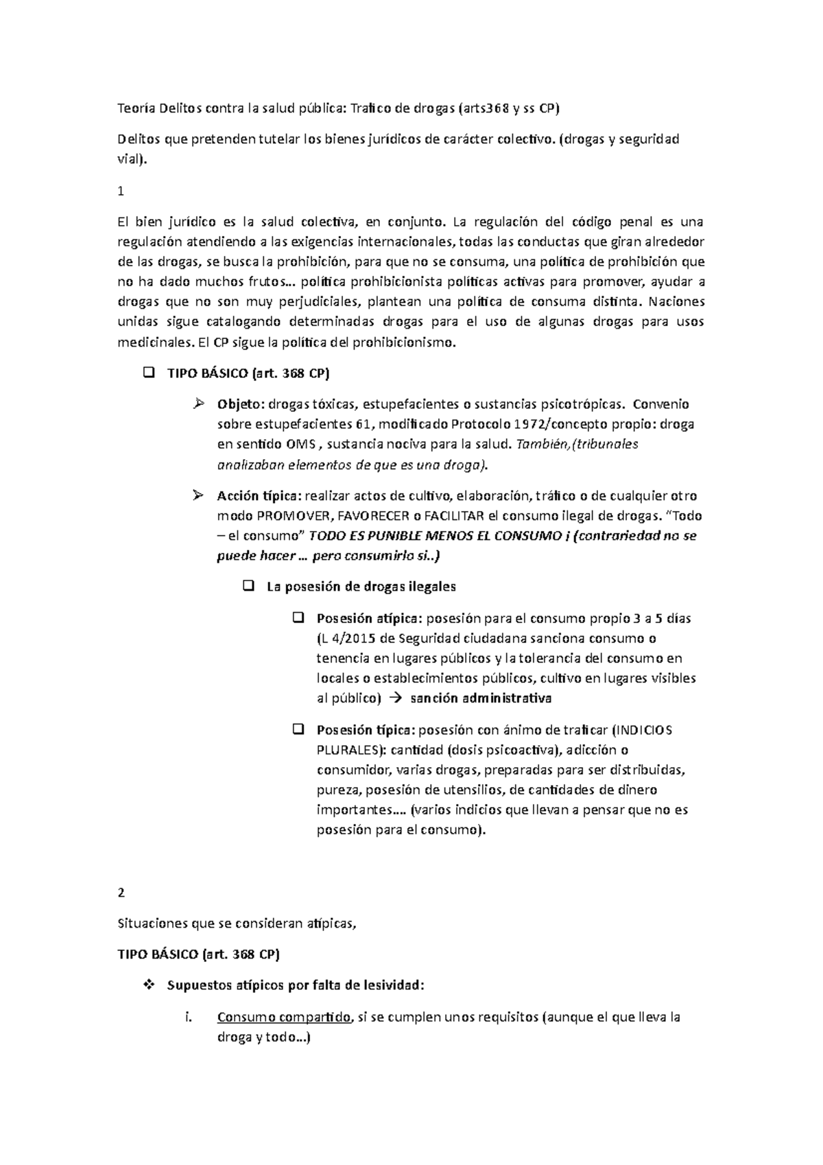 Teoría delitos drogas - Dret Penal III - UAB - StuDocu