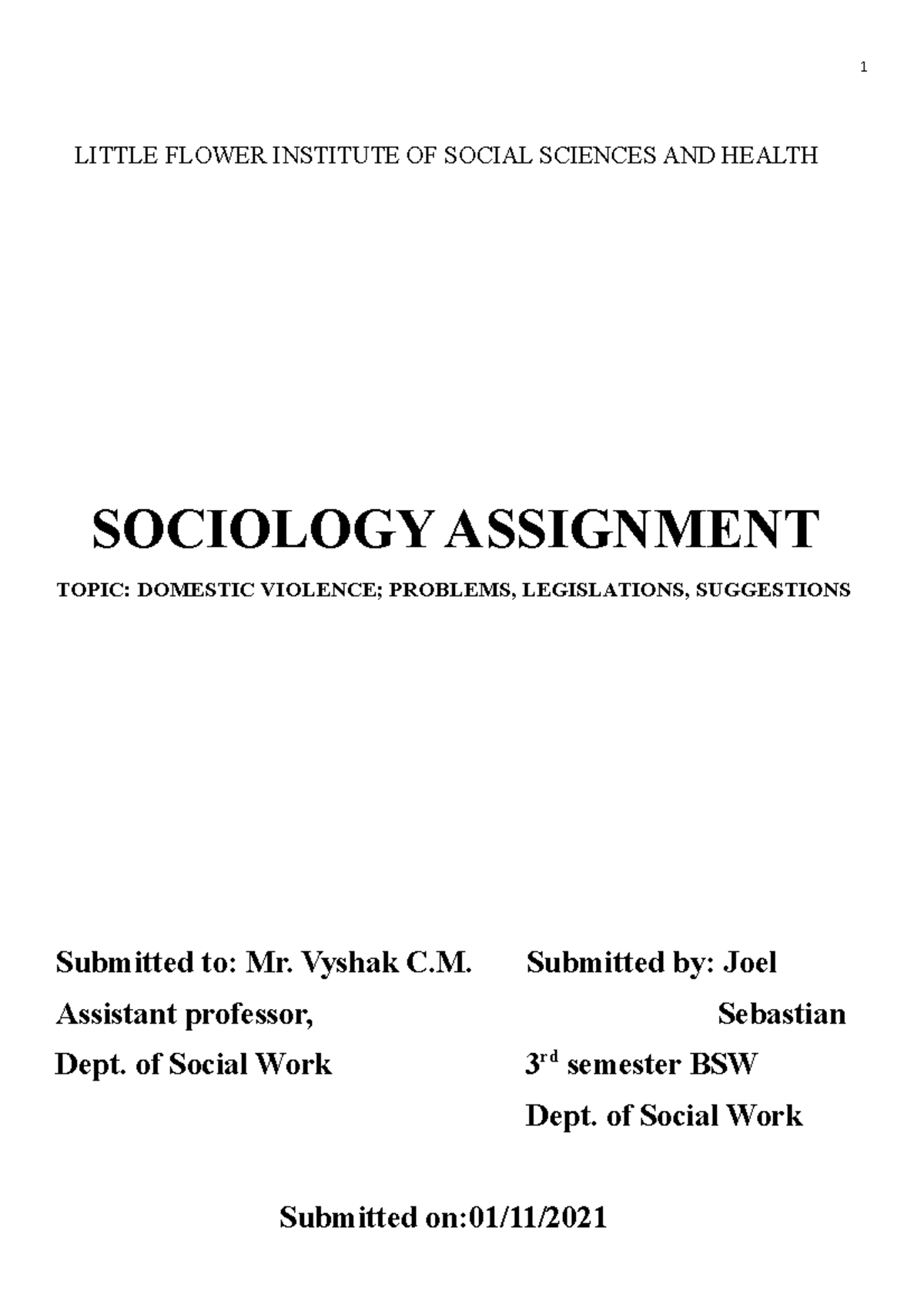 Assignment - LITTLE FLOWER INSTITUTE OF SOCIAL SCIENCES AND HEALTH ...