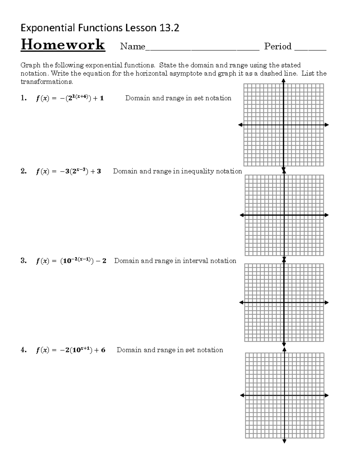 13.2, 13.3 homework Graphing Exponential Growth and Decay - Exponential ...