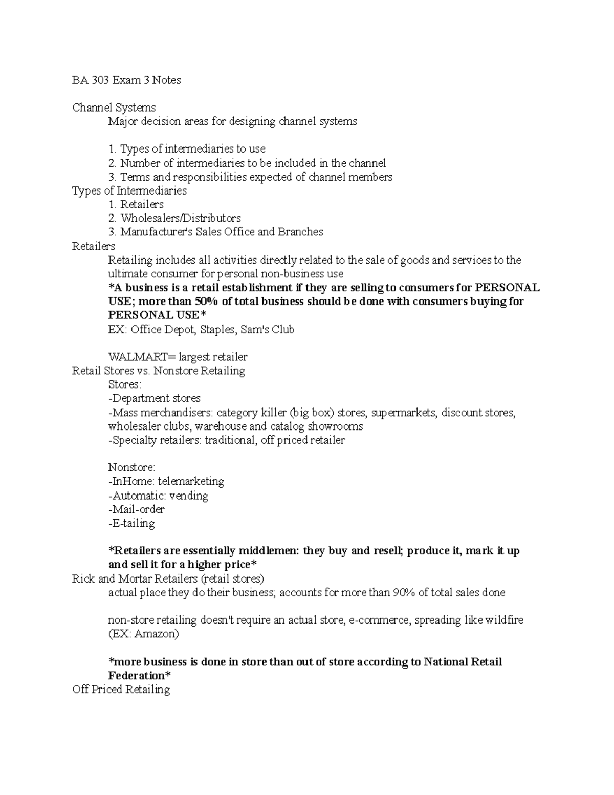 BA 303 Exam 3 Notes - Prof Roth - BA 303 Exam 3 Notes Channel Systems ...