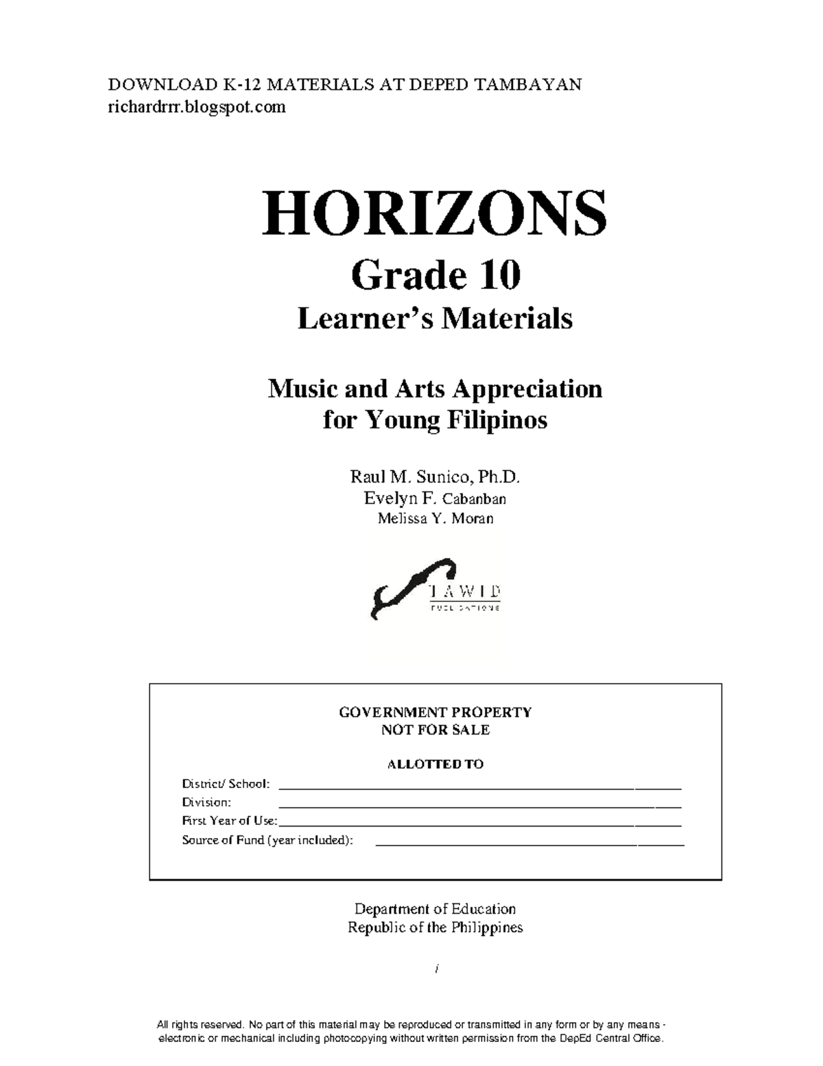 Grade 10 Music LM 1 - yes - i HORIZONS Grade 10 Learner’s Materials ...