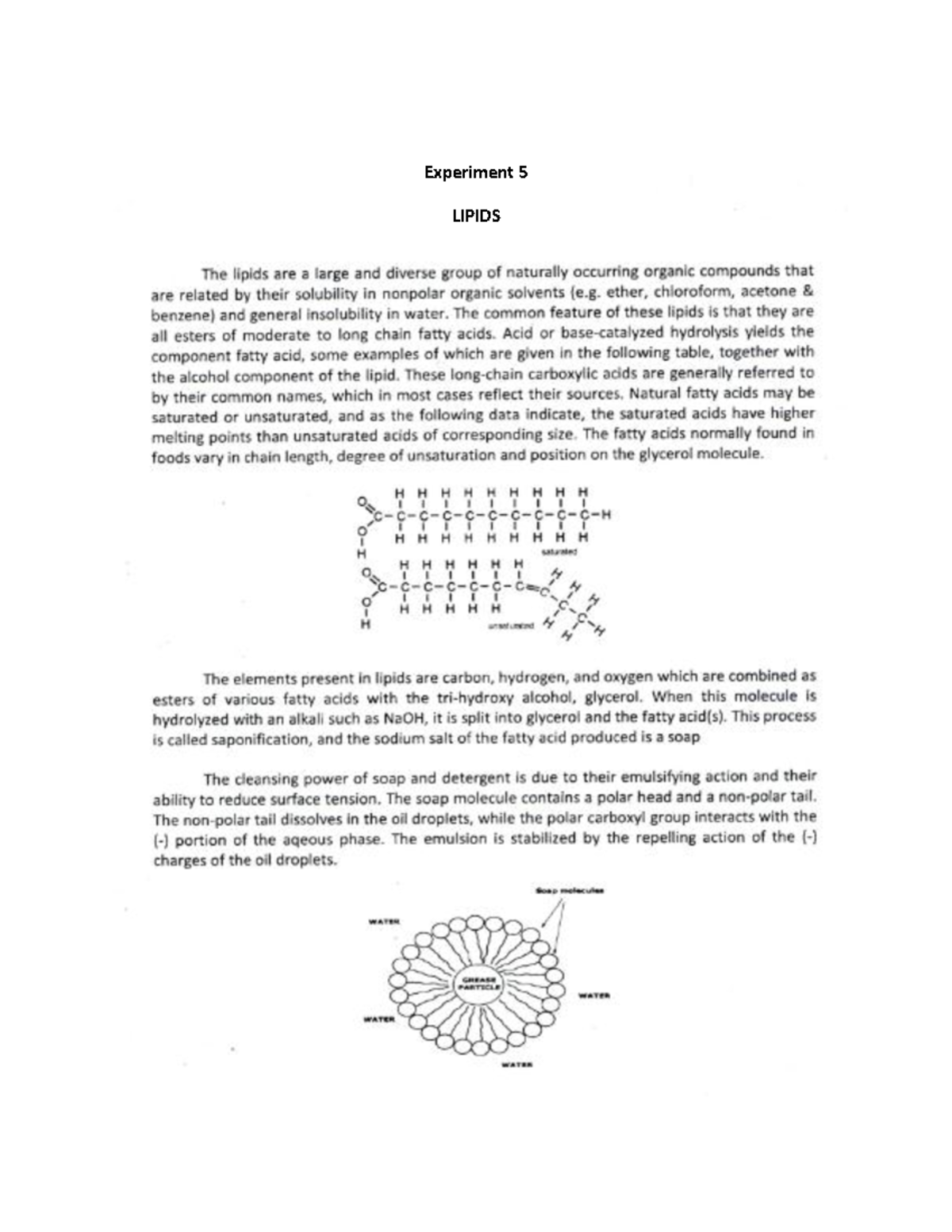 Biochem - Lipids Experiment - Experiment 5 LIPIDS DATA AND REPORT SHEET ...