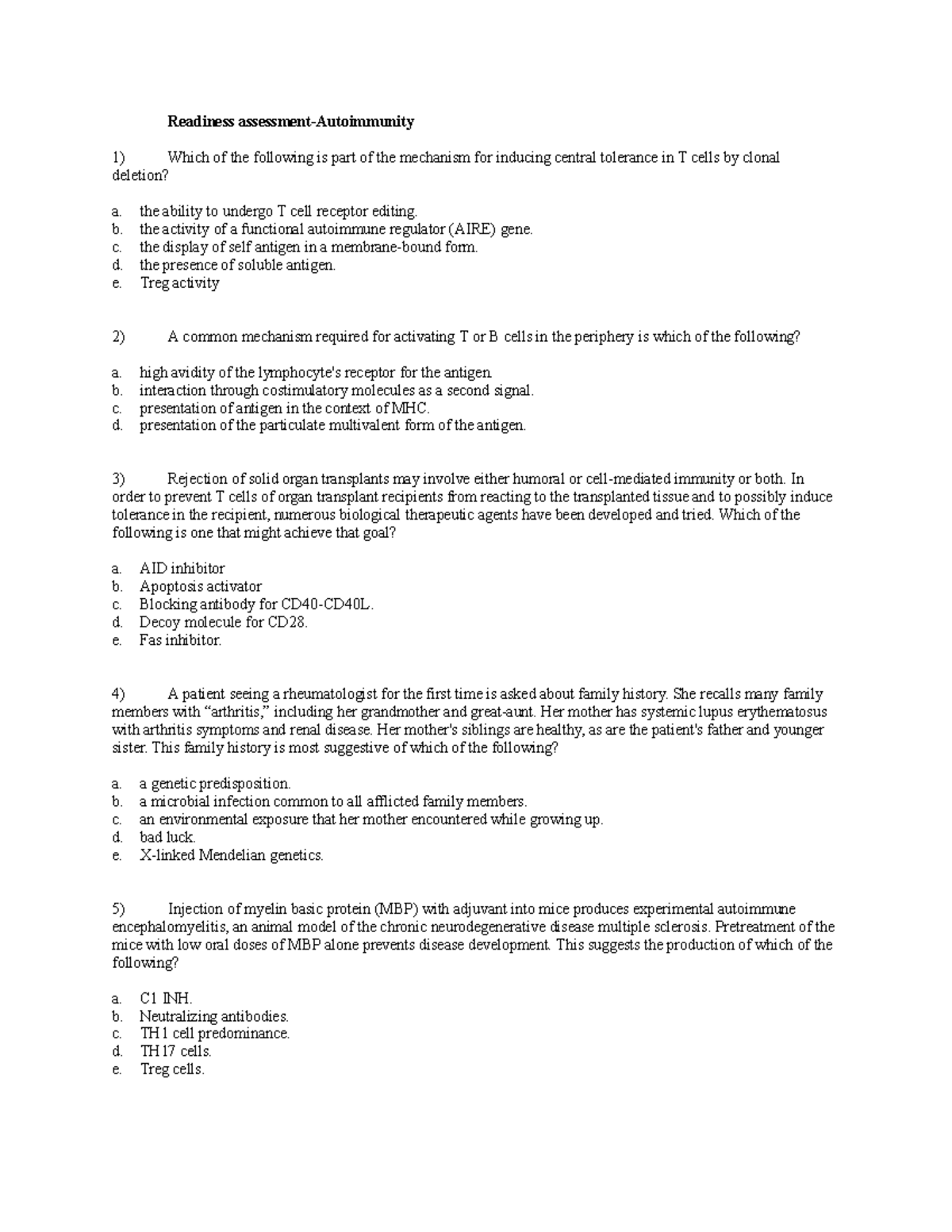 Immuno Block 2 Juicer Lecture Noteslecture Notes Readiness Assessment Autoimmunity 1 Which