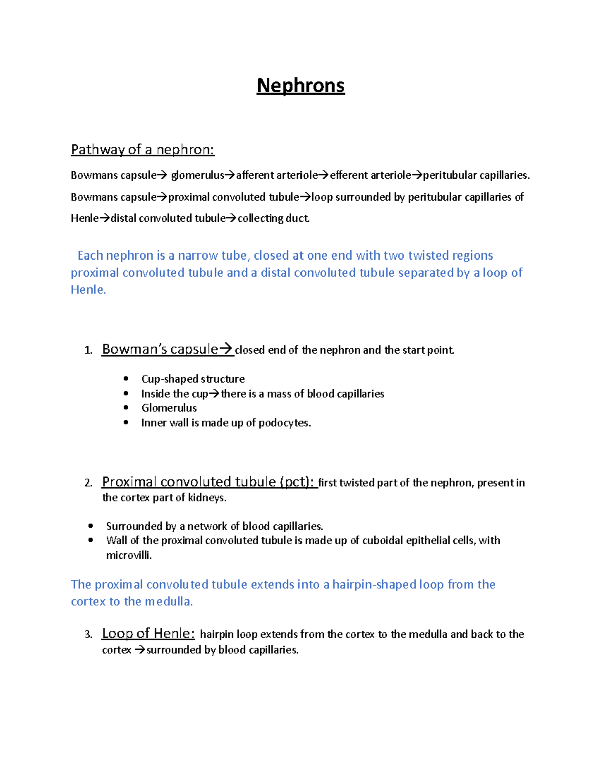 Nephrons anatomy - Nephrons Pathway of a nephron: Bowmans capsule ...