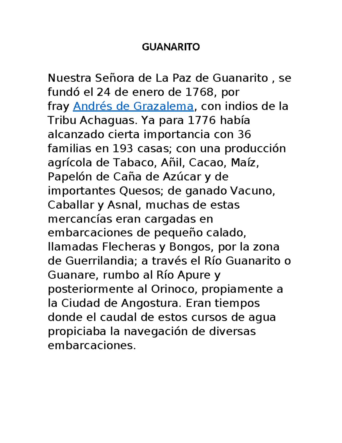 Guanarito - Ya para 1776 había alcanzado cierta importancia con 36 ...