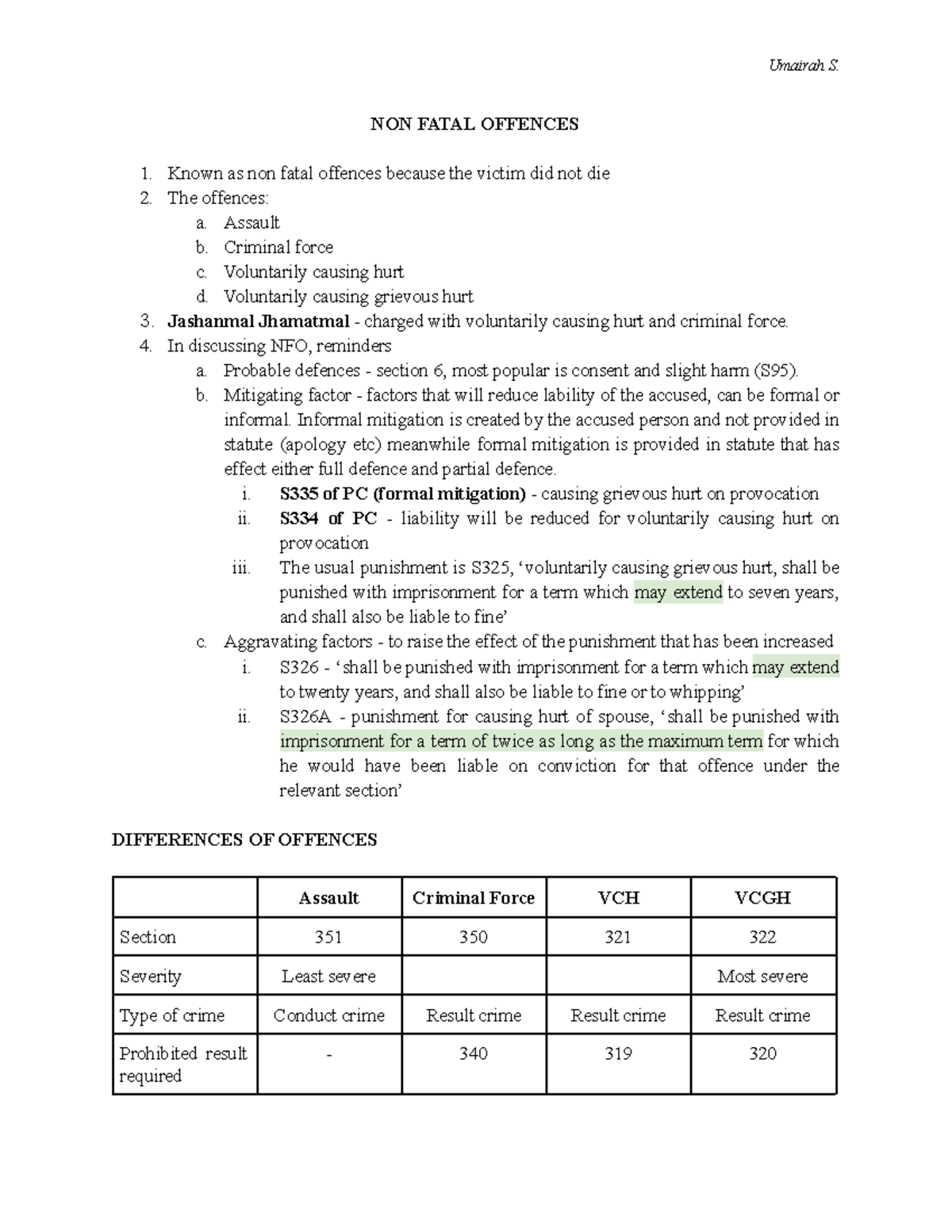 3 NON Fatal Offences - Dr. Mazlena's class lecture notes, can be used ...