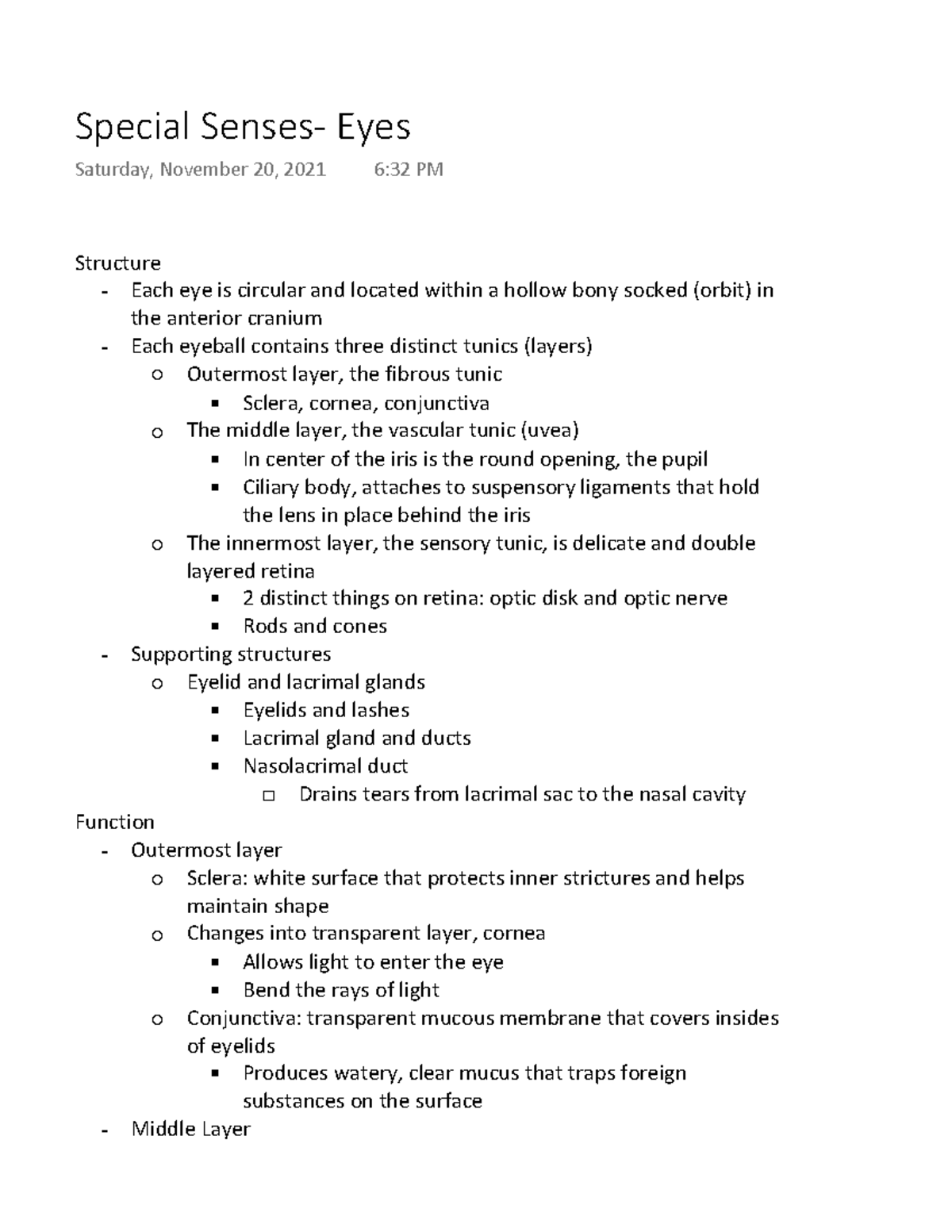 Special Senses- Eyes - Online Course - Structure Each eye is circular ...