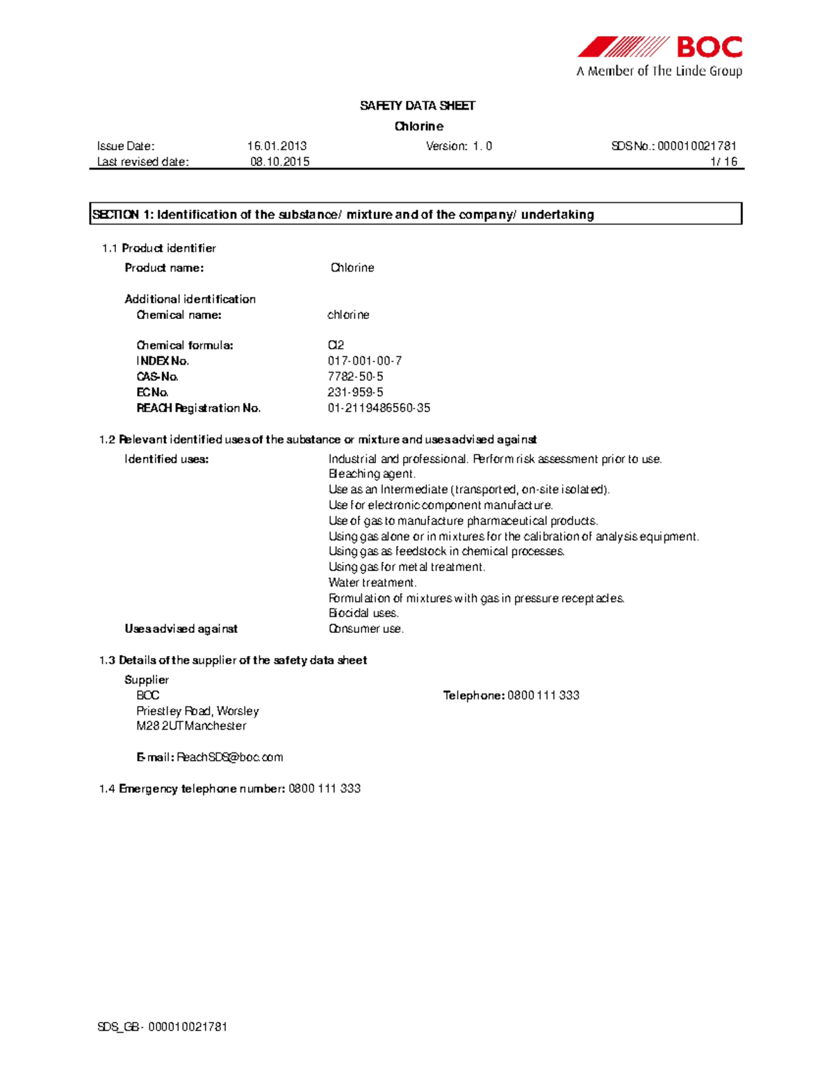 Msds chlorine chemical characteristics and practical information ...