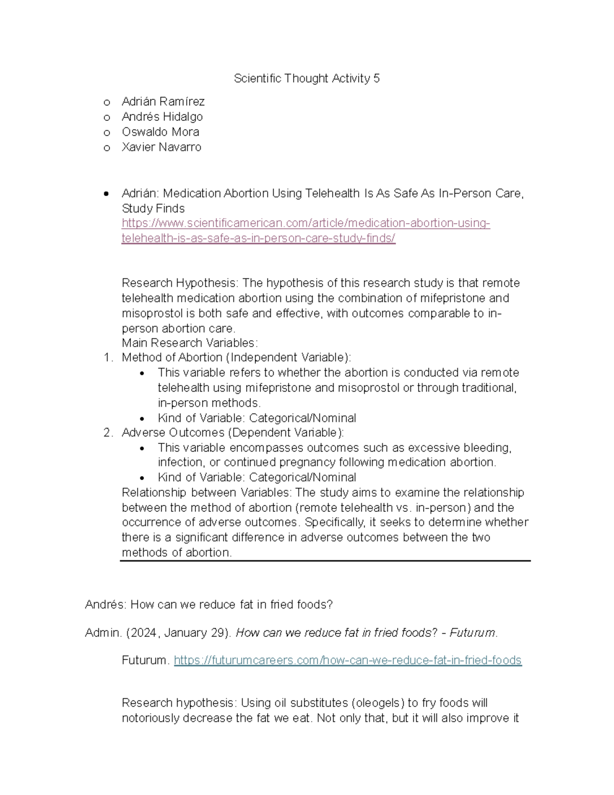 Scientific Thought Activity 5 - Main Research Variables: Method of ...