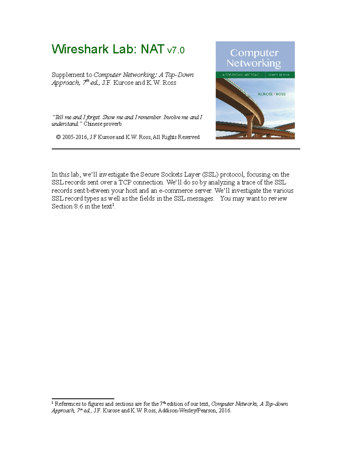 Wireshark Ssl V7 Lecture Notes 1 Wireshark Lab Nat V7 Supplement
