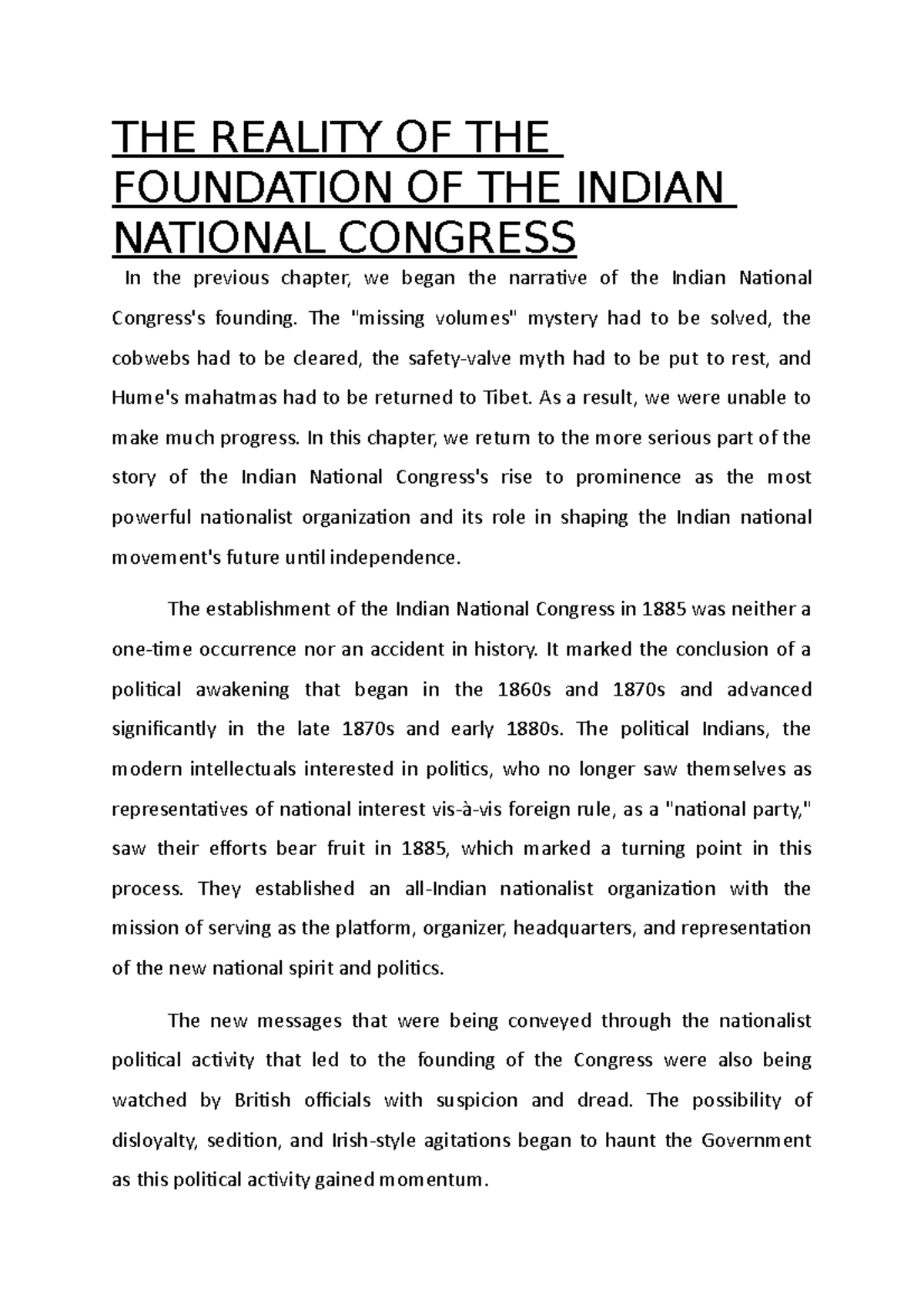 THE Reality OF THE Foundation OF THE Indian National Congress - THE ...