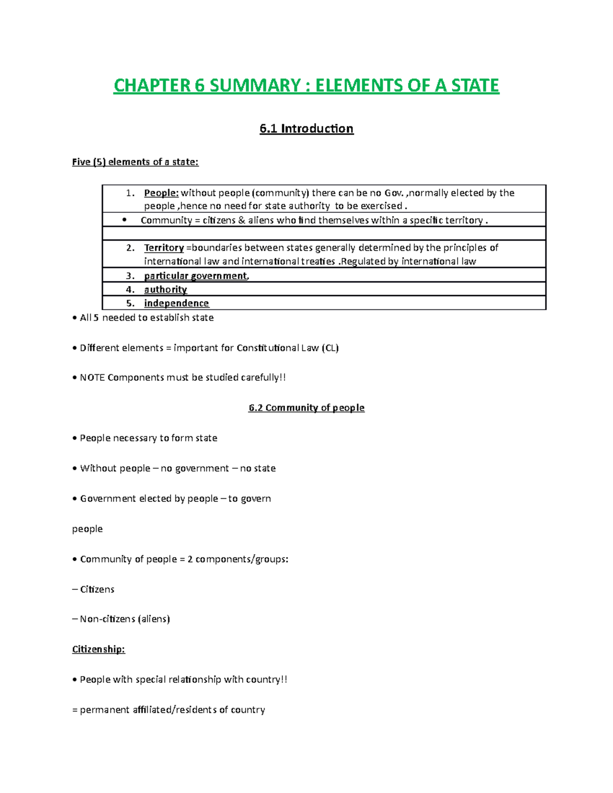 Chapter 6 class note & text book summaries - CHAPTER 6 SUMMARY ...