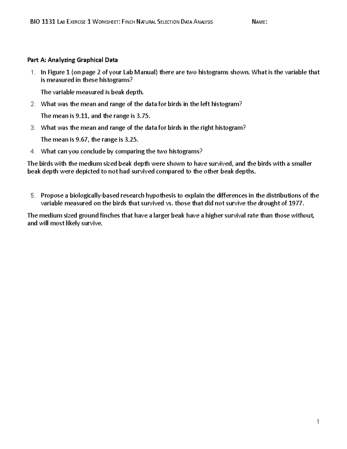 Copy of SP 22 Lab 1 Finch Evolution Worksheet 2 - Part A: Analyzing ...