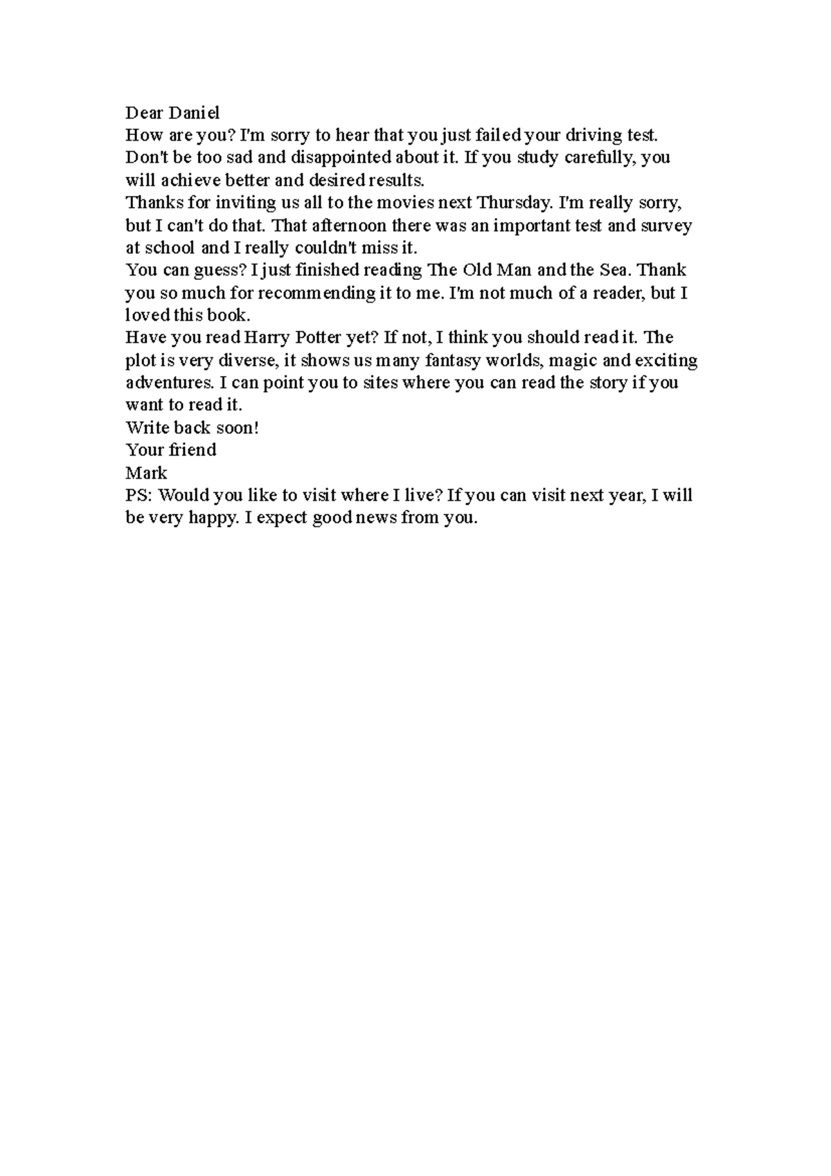 Bài av t4 nộp - dsadsadsad - Dear Daniel How are you? I'm sorry to hear ...