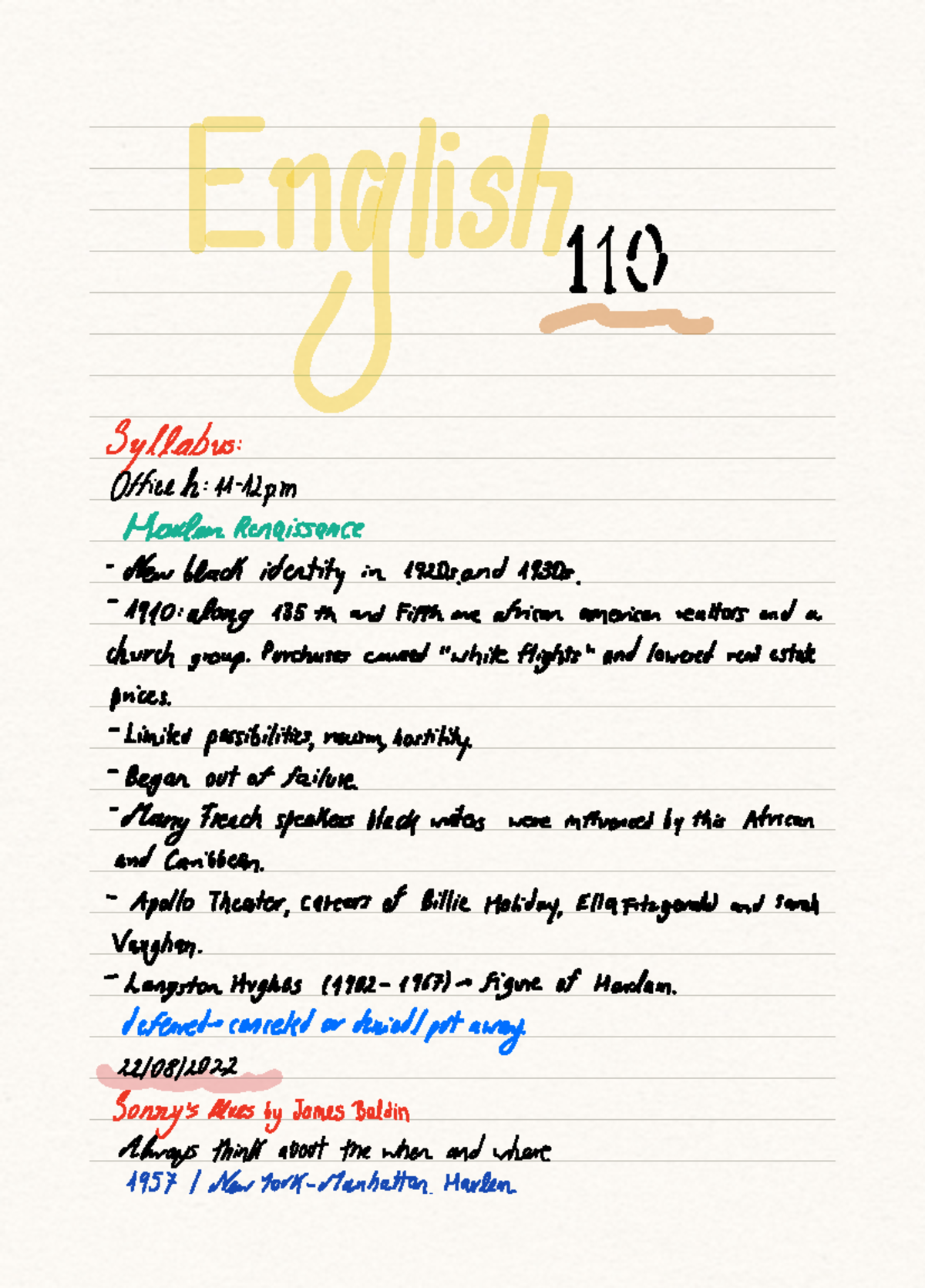 English 110 - Notes from readings, lectores, books, and biographies ...