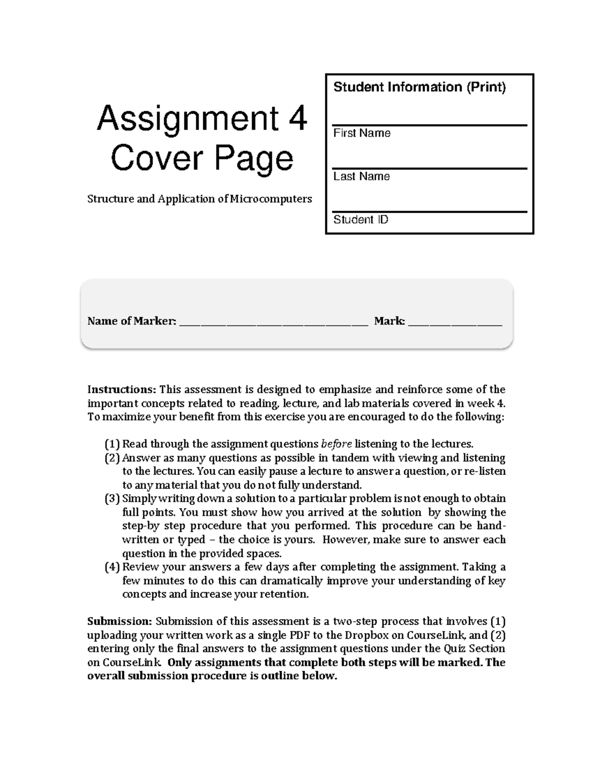 A4 - Assignment Description - Assignment 4 Cover Page Structure and ...
