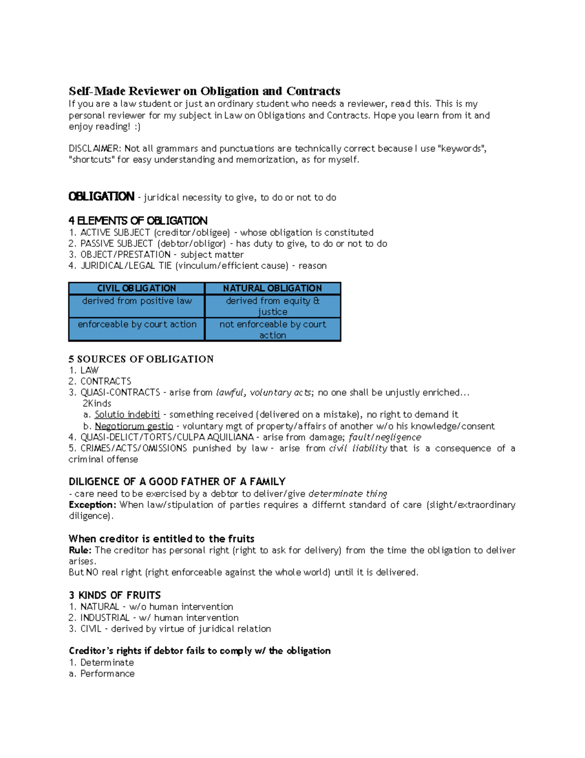 Oblicon reviewer - Self-Made Reviewer on Obligation and Contracts If ...