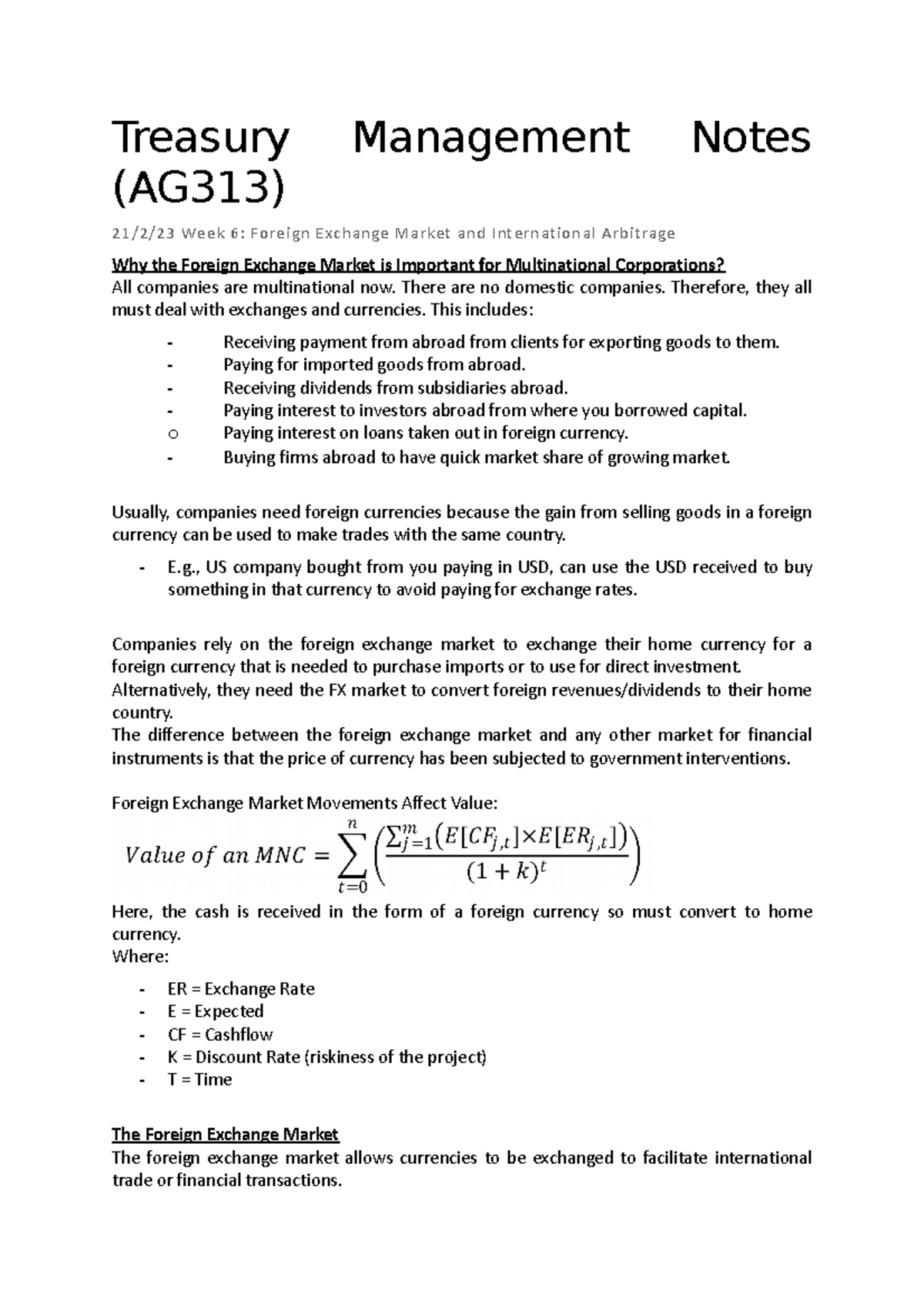 Treasury Management Notes - Treasury Management Notes (AG313) 21/2/23 ...