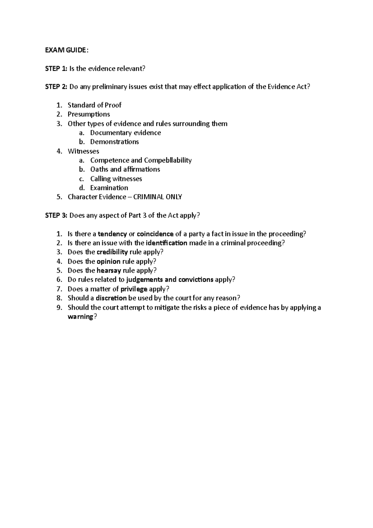 Evidence Exam Guide - EXAM GUIDE: STEP 1: Is the evidence relevant ...