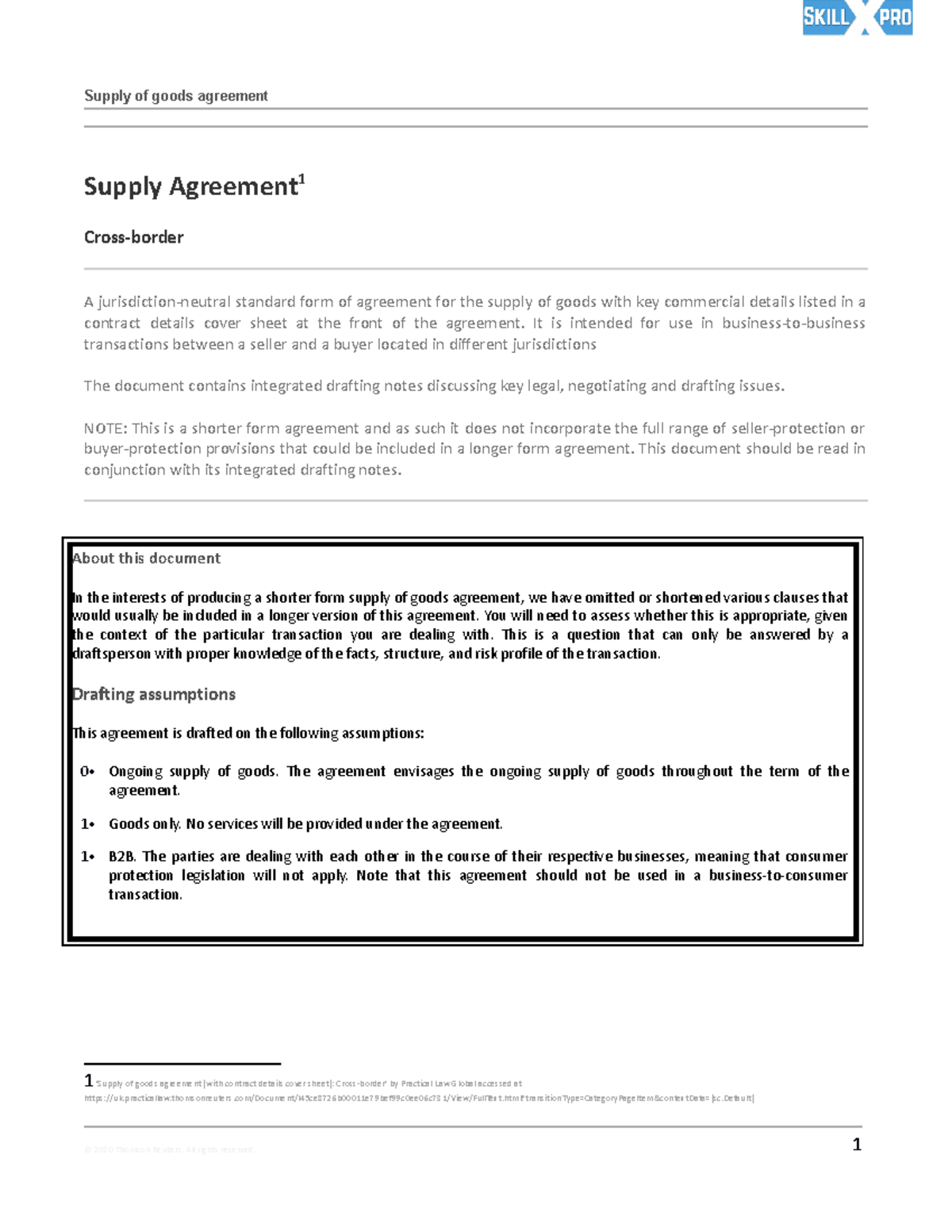 Supply+of+goods+agreement Cross-border Tempalte Drafting+Notes - Supply ...